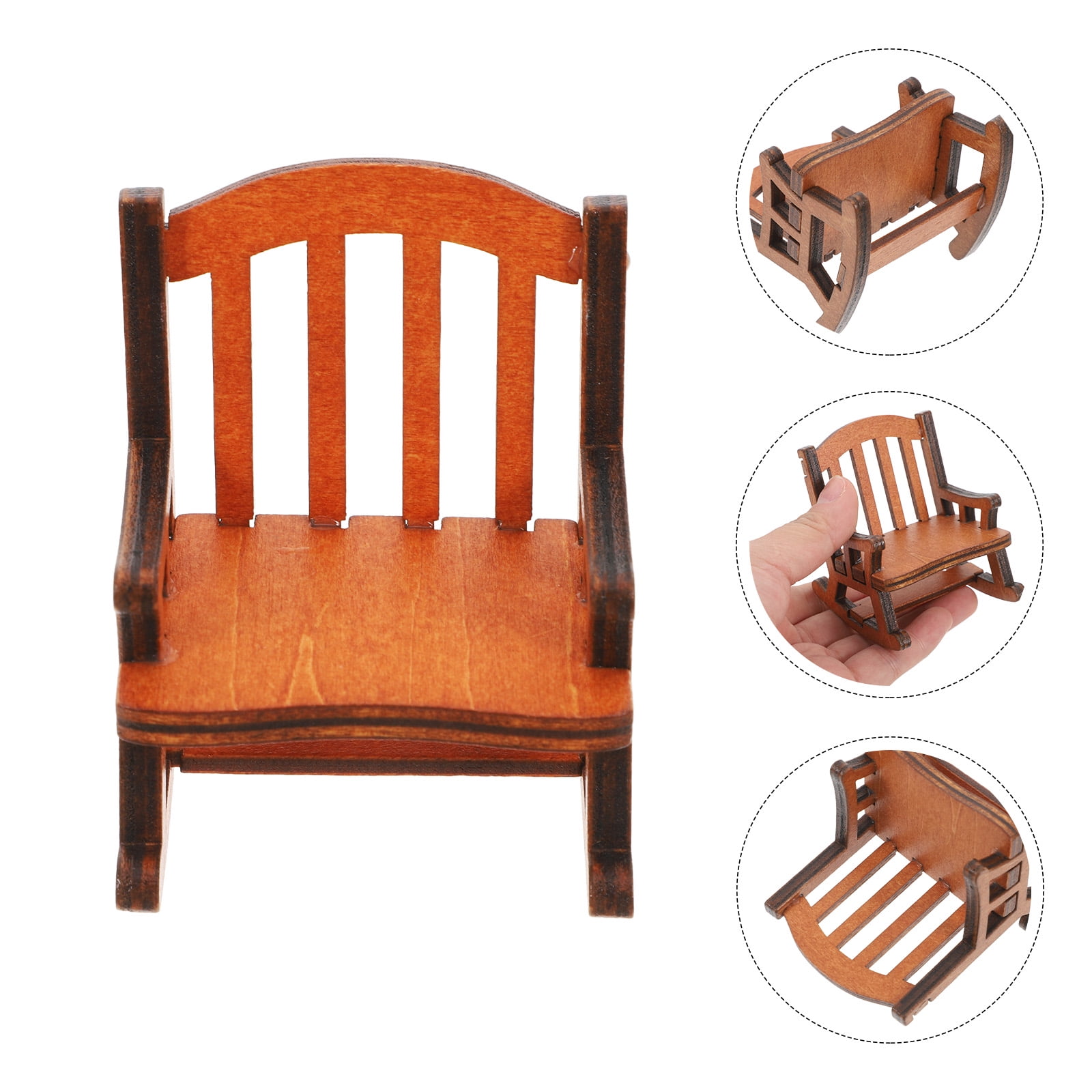 MLINS Mini Rocking Chair Model Craft for Decoration Use Brown Timber ...