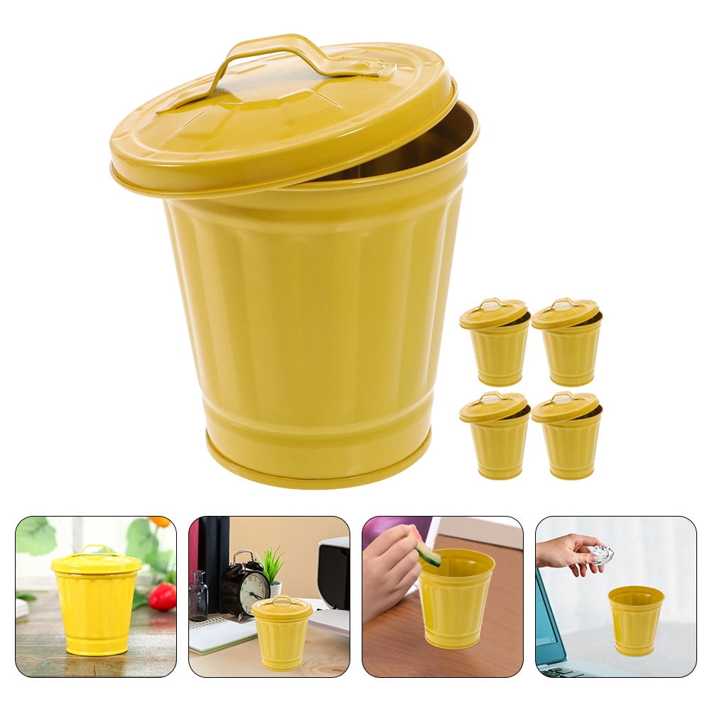 MLINS Mini Trash Can for Desktop Use Simple Yellow Galvanized Iron 5 ...