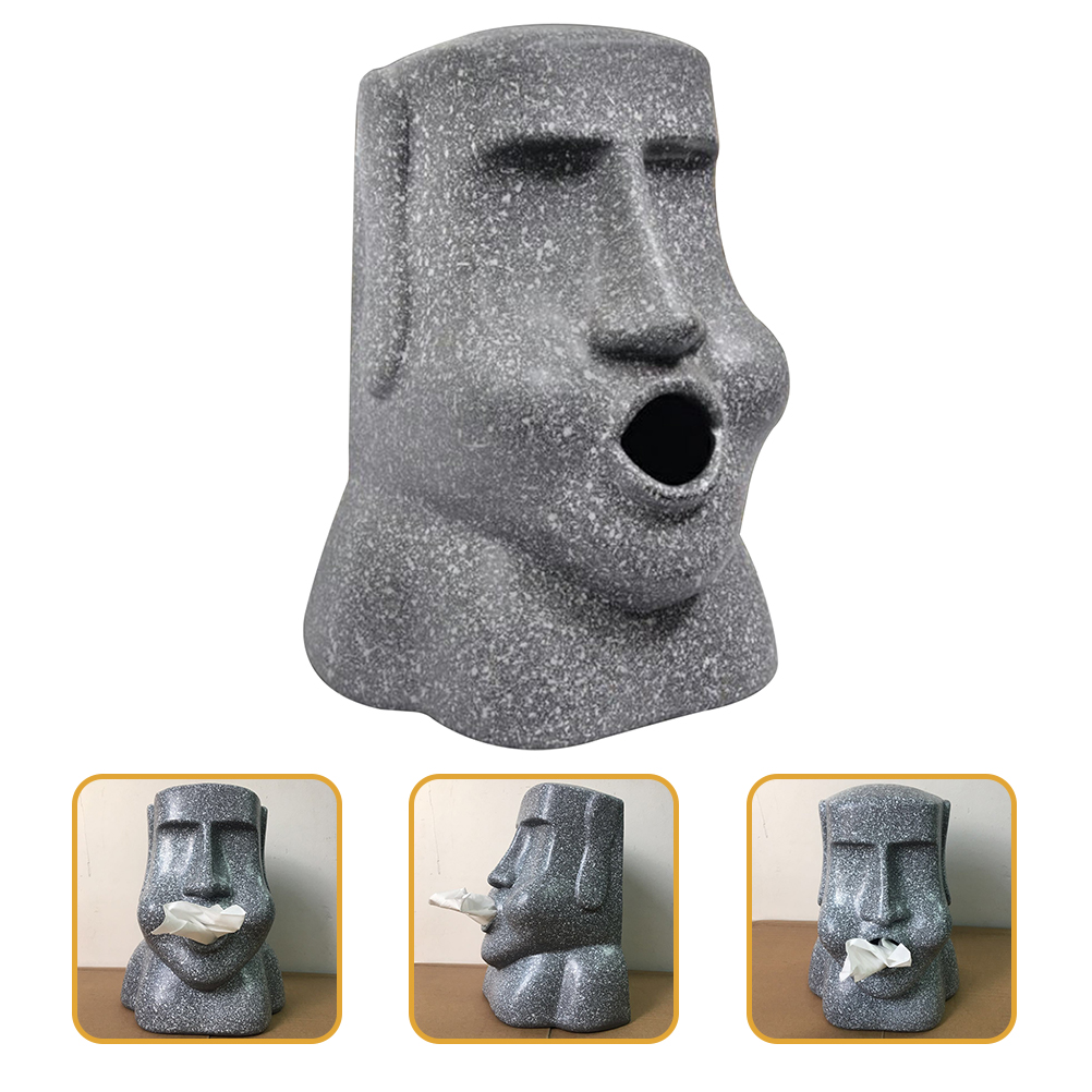 MLINS Moai Tissue Box Holder Made of Resin in Grey Color for Storage ...