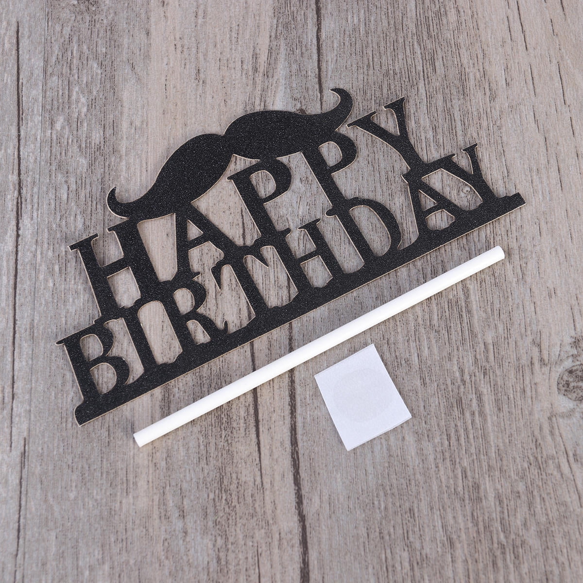 MLINS Mustache Happy Birthday Cake Toppers Black Paper Decorations for ...