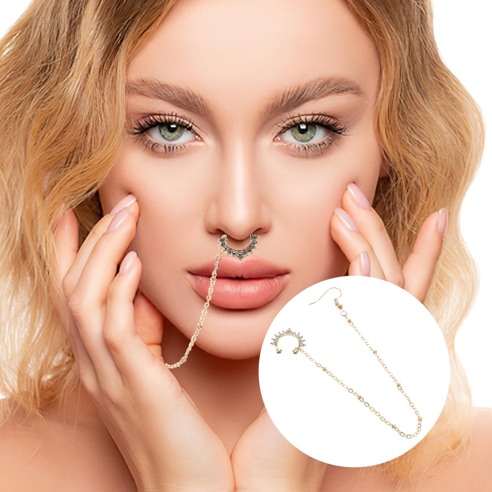 MLINS Non-Piercing Golden Nose Ring with Chain Faux Septum Ring Nose ...