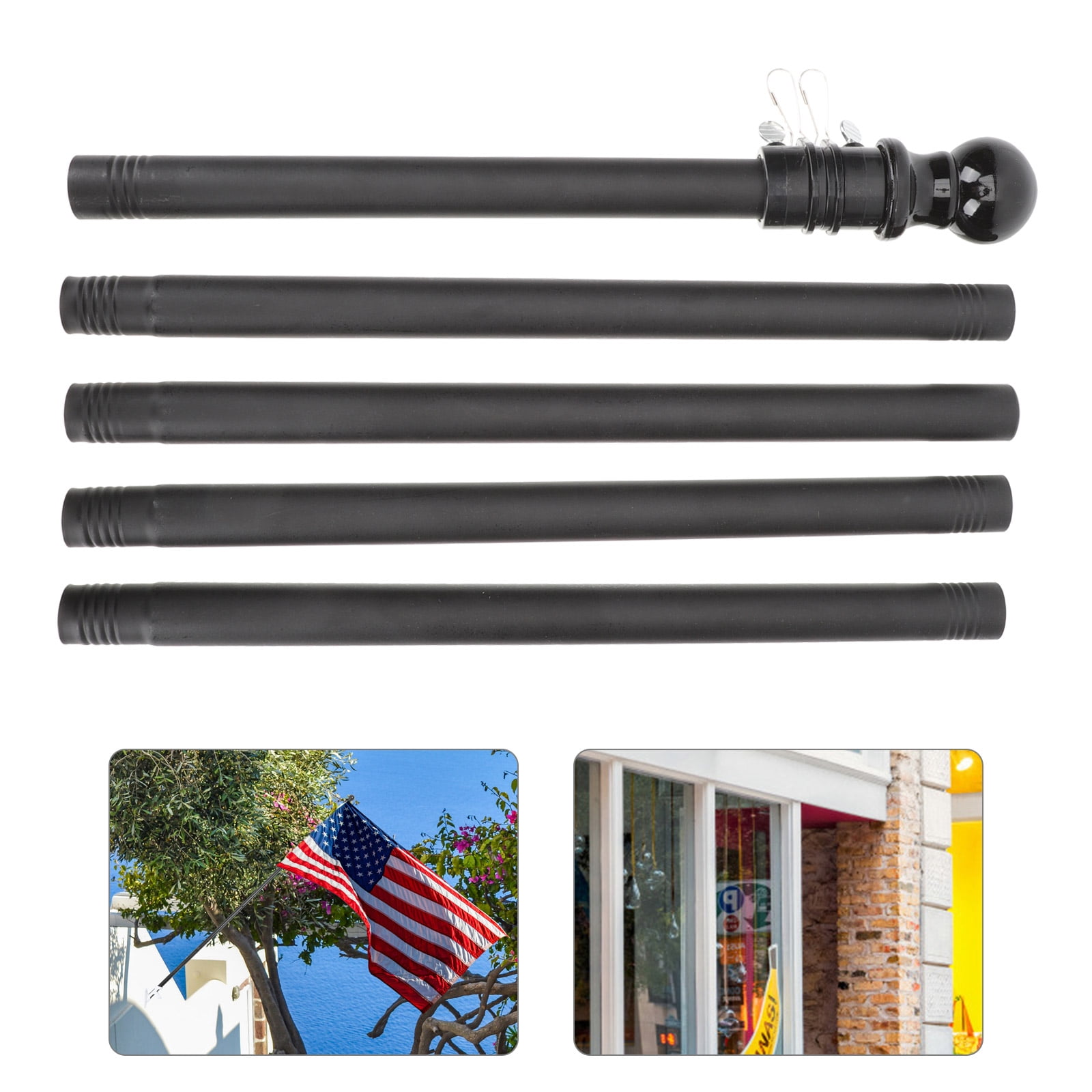 MLINS Outdoor Flagpole Telescoping Poles with Base Accessories Black ...