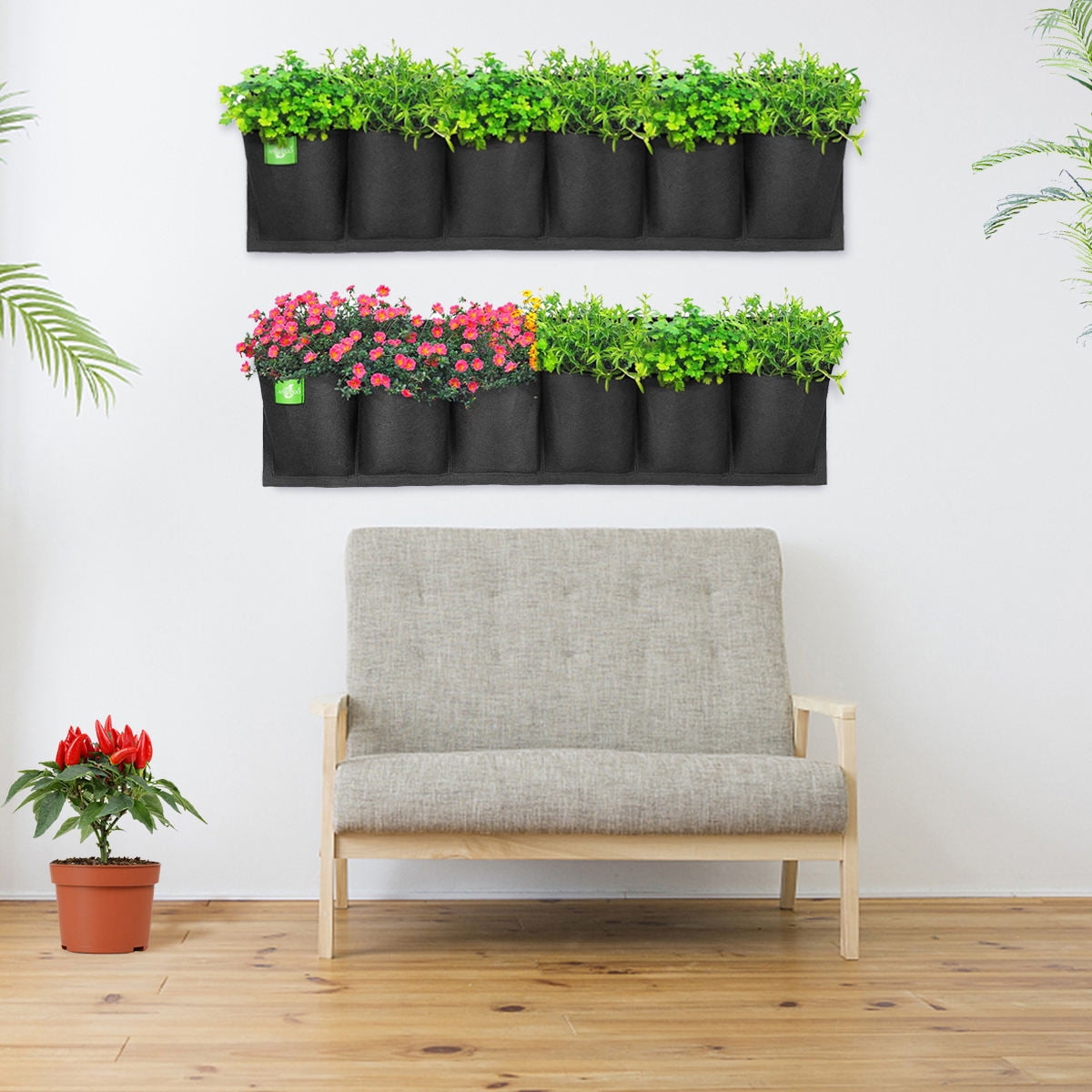 MLINS Outdoor Horizontal Wall Hanging Planting Bag Multi-Pocket Planter ...