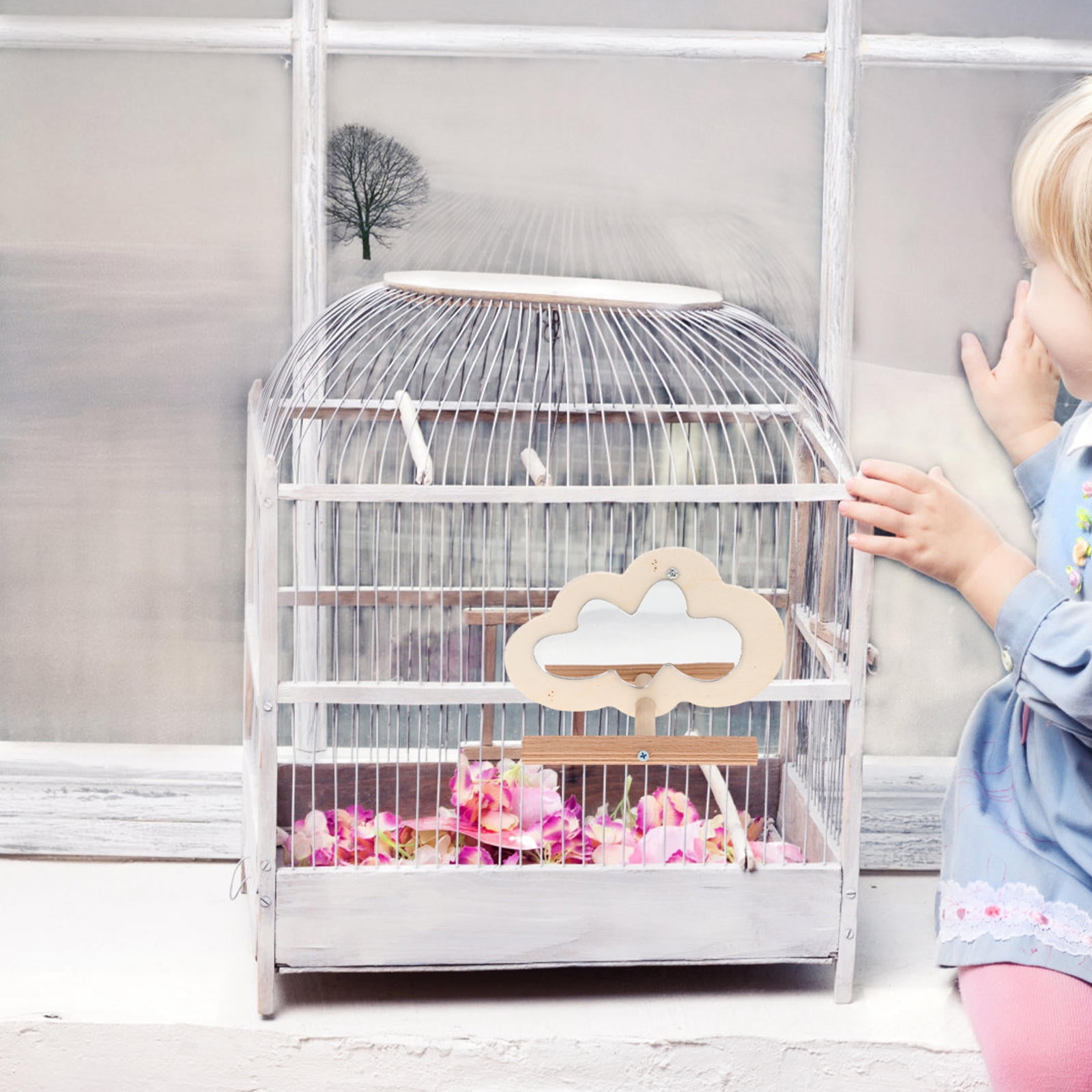 MLINS Parrot Wooden Perch With Mirror Bird Cage Wood Perch Parrot ...