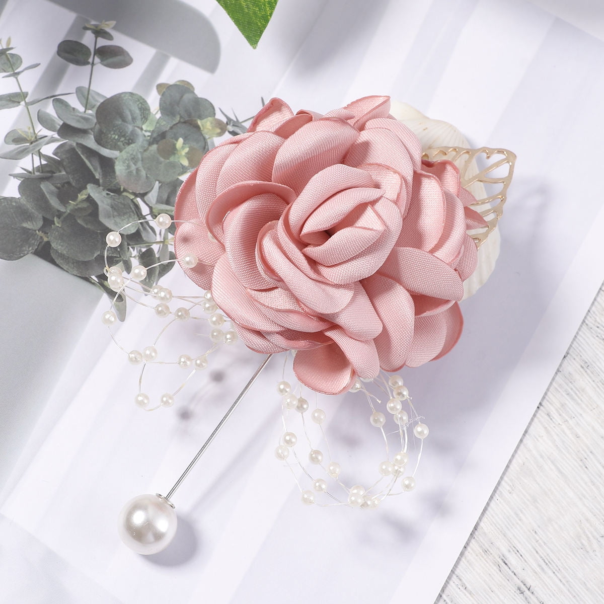 MLINS Pink Artificial Rose Brooch Corsage Beautiful Lifelike Pin Badges ...