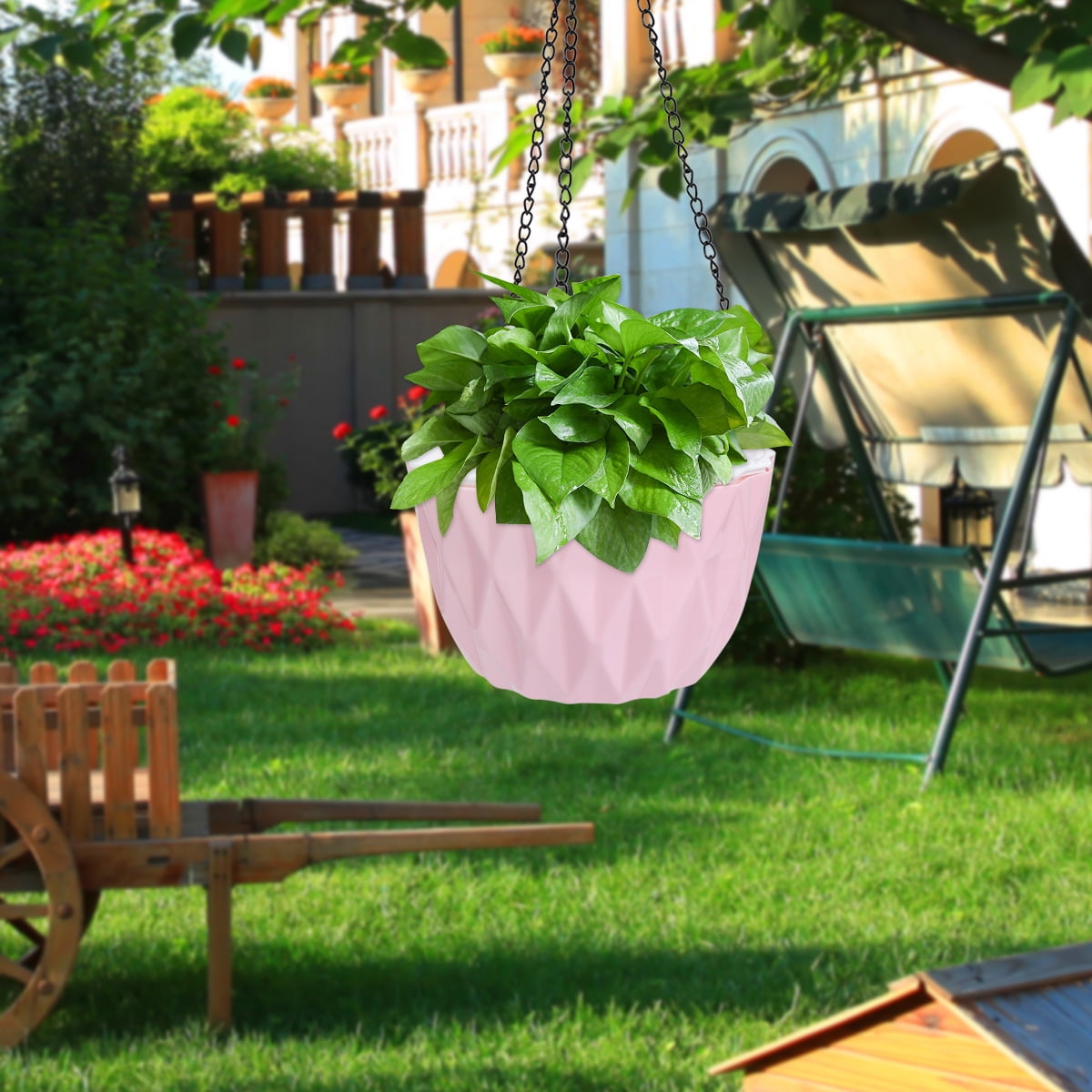 MLINS Pink Hanging Plastic Flower Pot with Water Blocking Design for ...