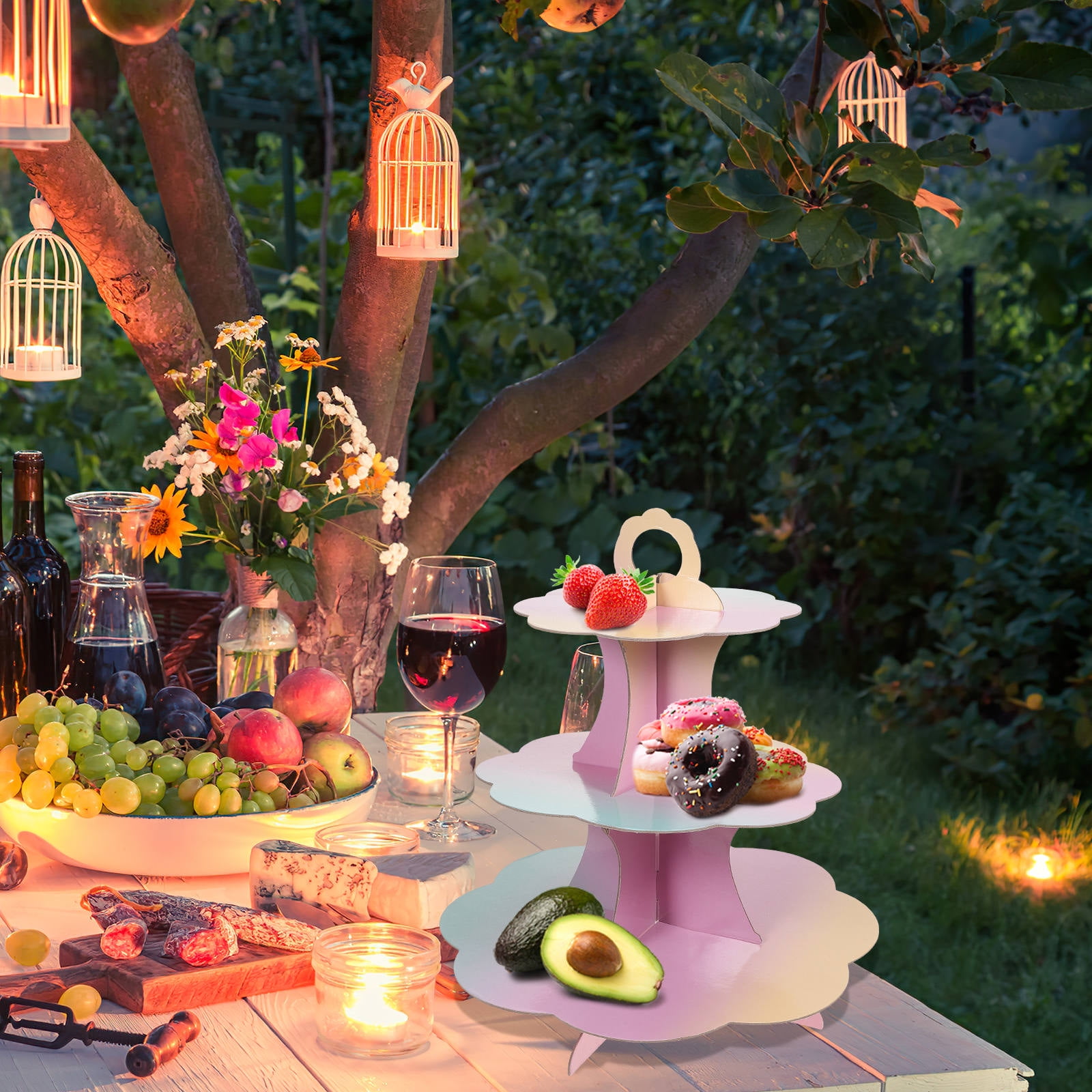 MLINS Pink Three Tier Decorative Cake Stand for Displaying Desserts ...