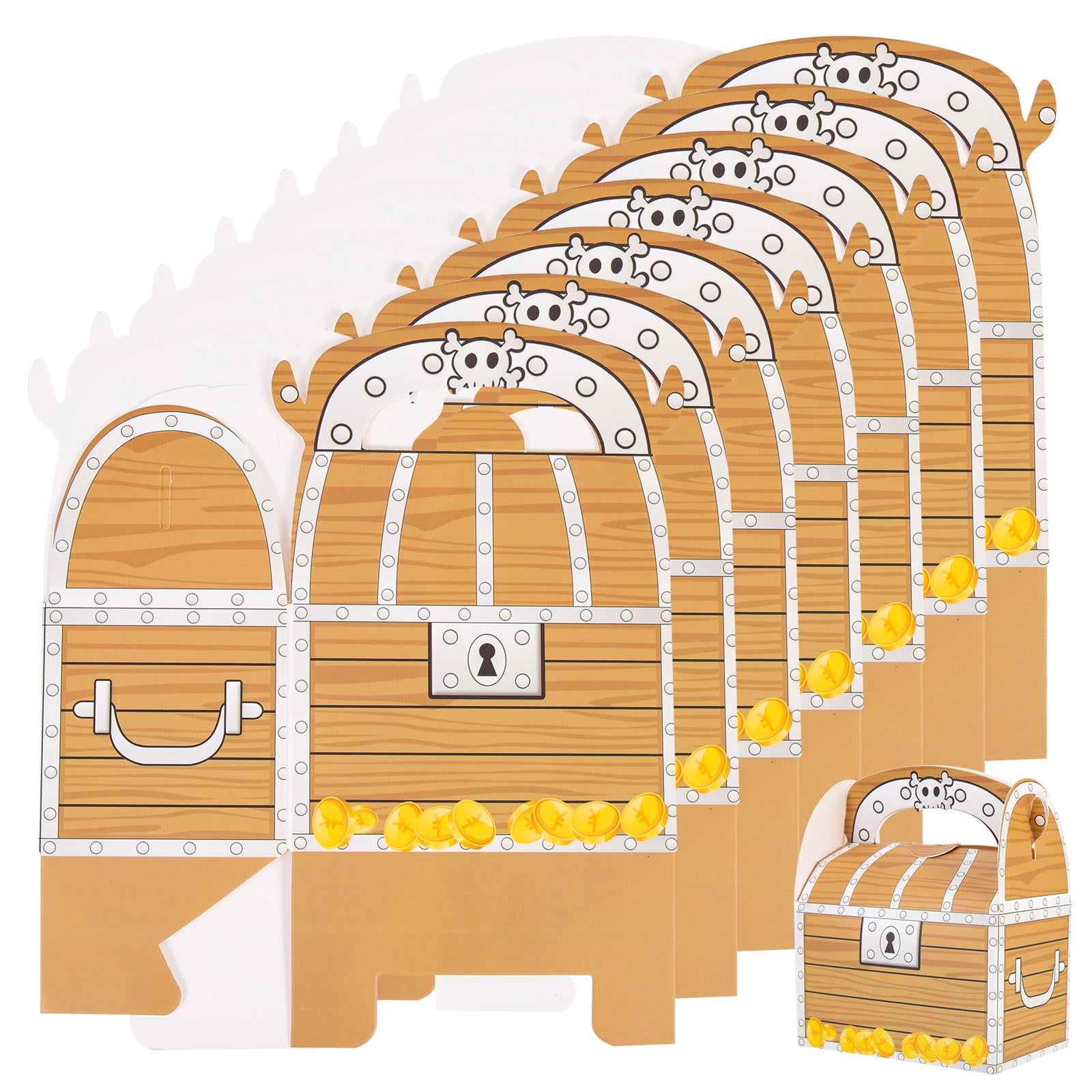 MLINS Pirate Treasure Chest Treat Boxes with Handle Foldable Paper Gift ...