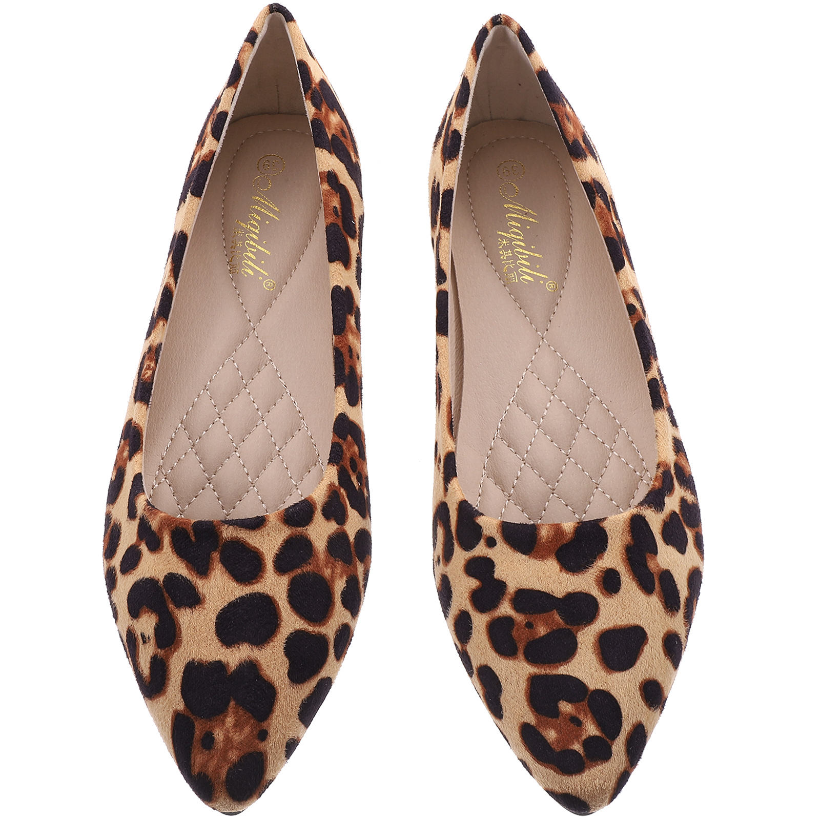 MLINS Pointed Leopard Shoes for Women Flat Heel Flat-heeled Women's ...