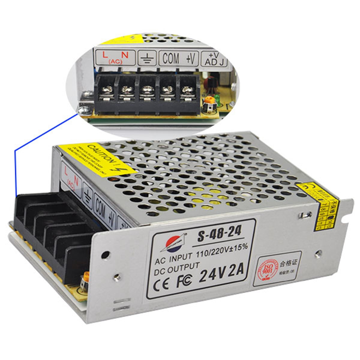 MLINS Power Supply Adapter 24V 2A Power Supply Adapter for LED Light / CCTV Security Camera ...