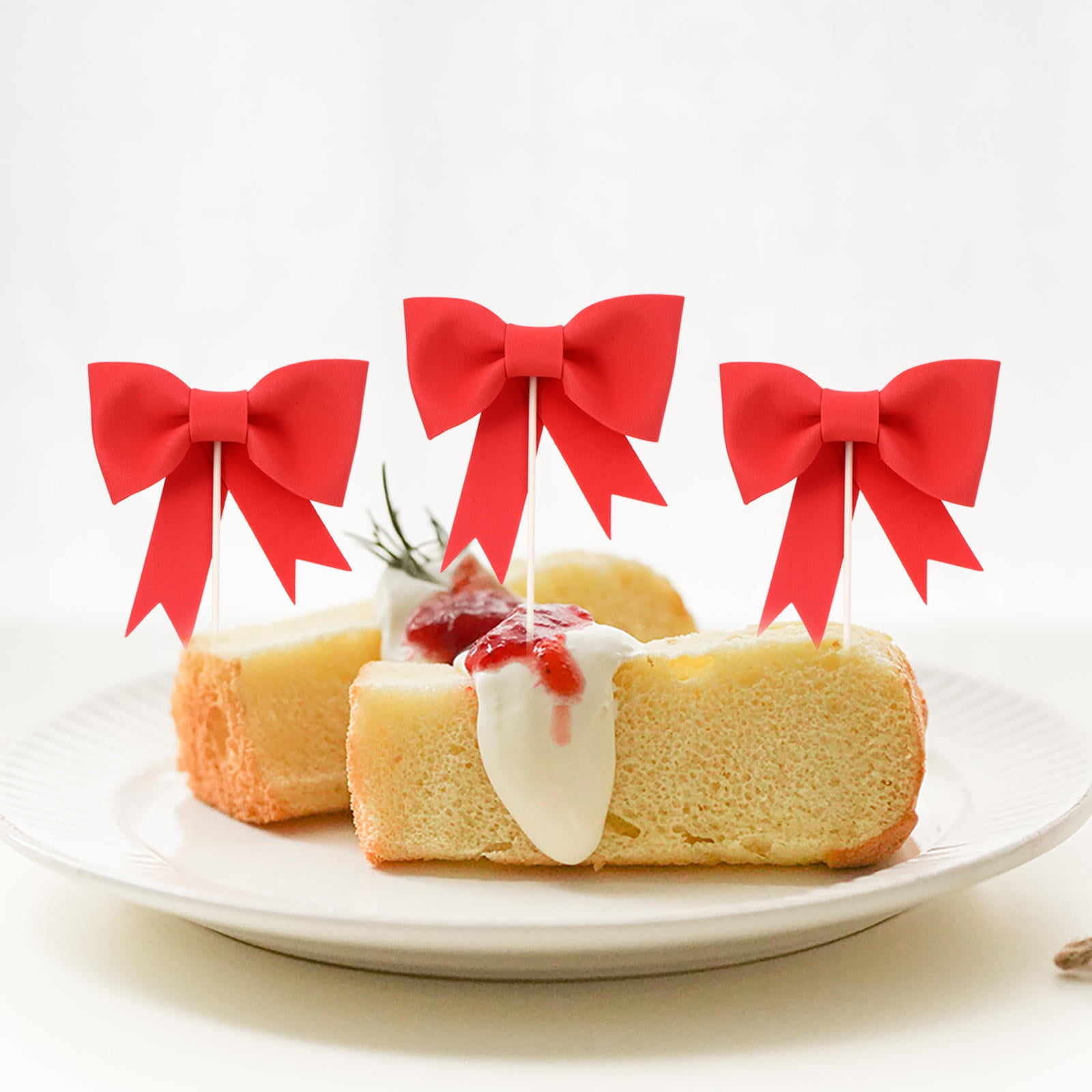 MLINS Red Bow Cake Topper for Birthday Wedding Party Decorations 10 Pcs EVA Cake Topper Props ...
