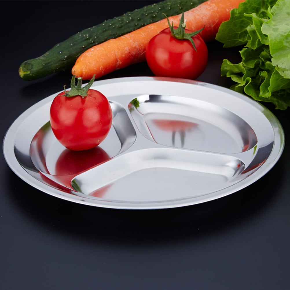 MLINS Round Divided Plate Made of Food Grade 304 Stainless Steel with ...