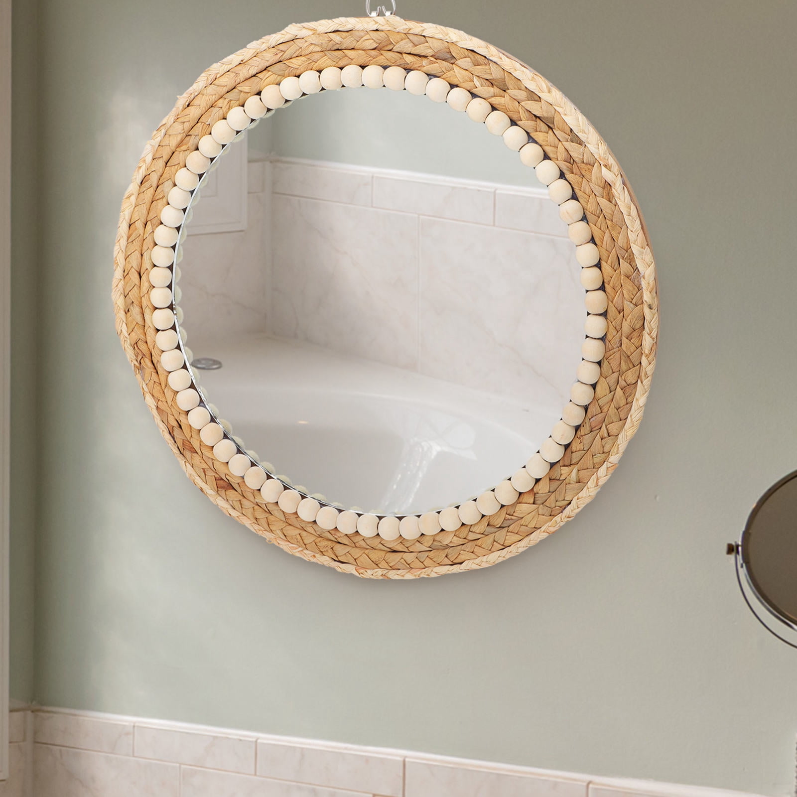 MLINS Round Vanity Mirror Decoration Wall Rattan Hanging Wicker Khaki ...