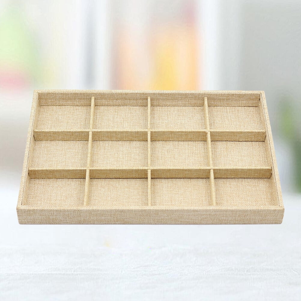 MLINS Shape 12 Grid Jewelry Tray Simple Ring Display Rack Burlap Ring ...