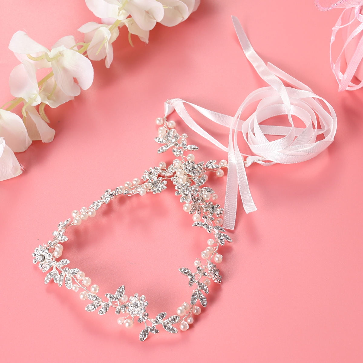 MLINS Silver Alloy Pearl Bridal Hair Band for Women Elegant Headpiece ...