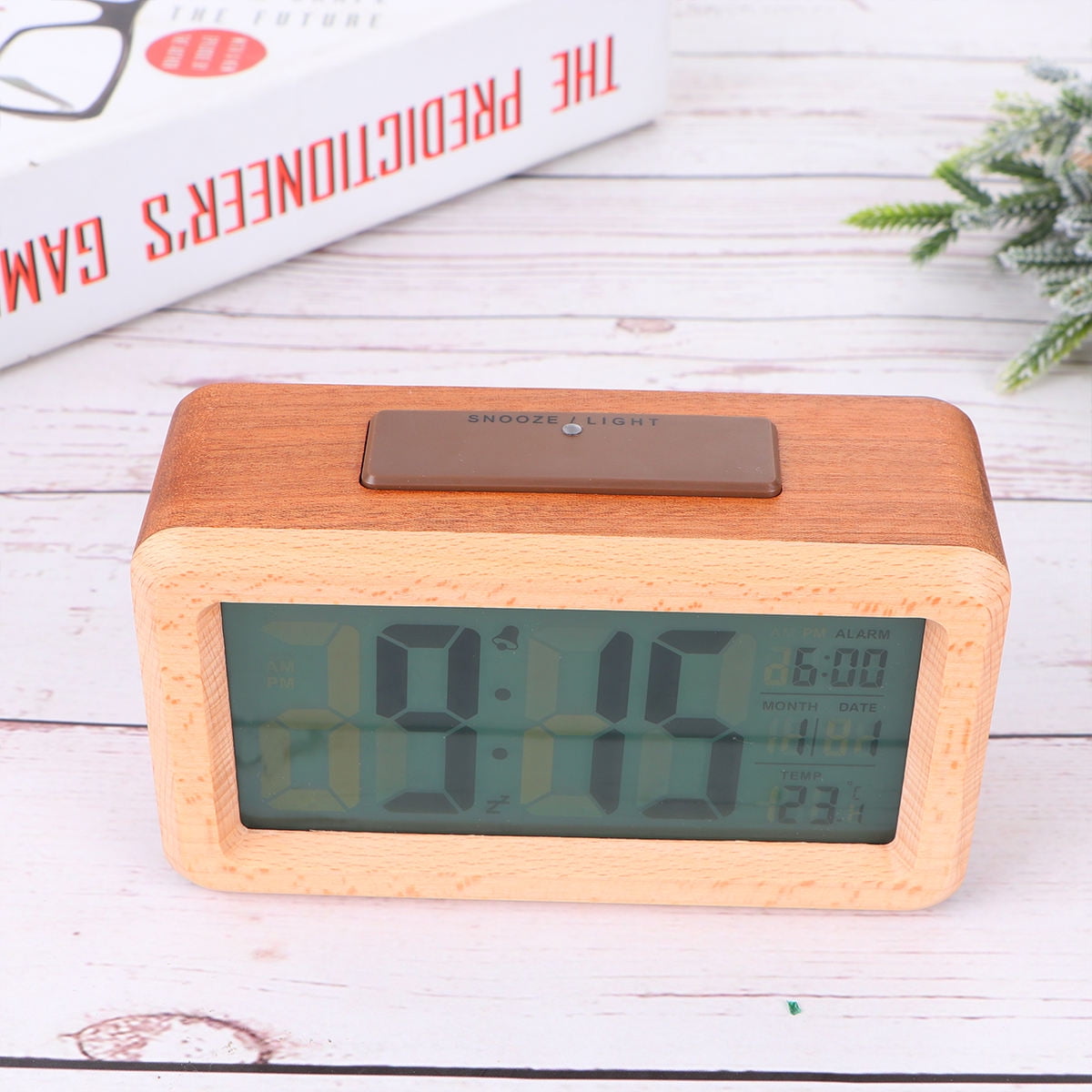 PTOOTP Wooden Desktop Clock Digital Alarm Clock Wood Brightness ...