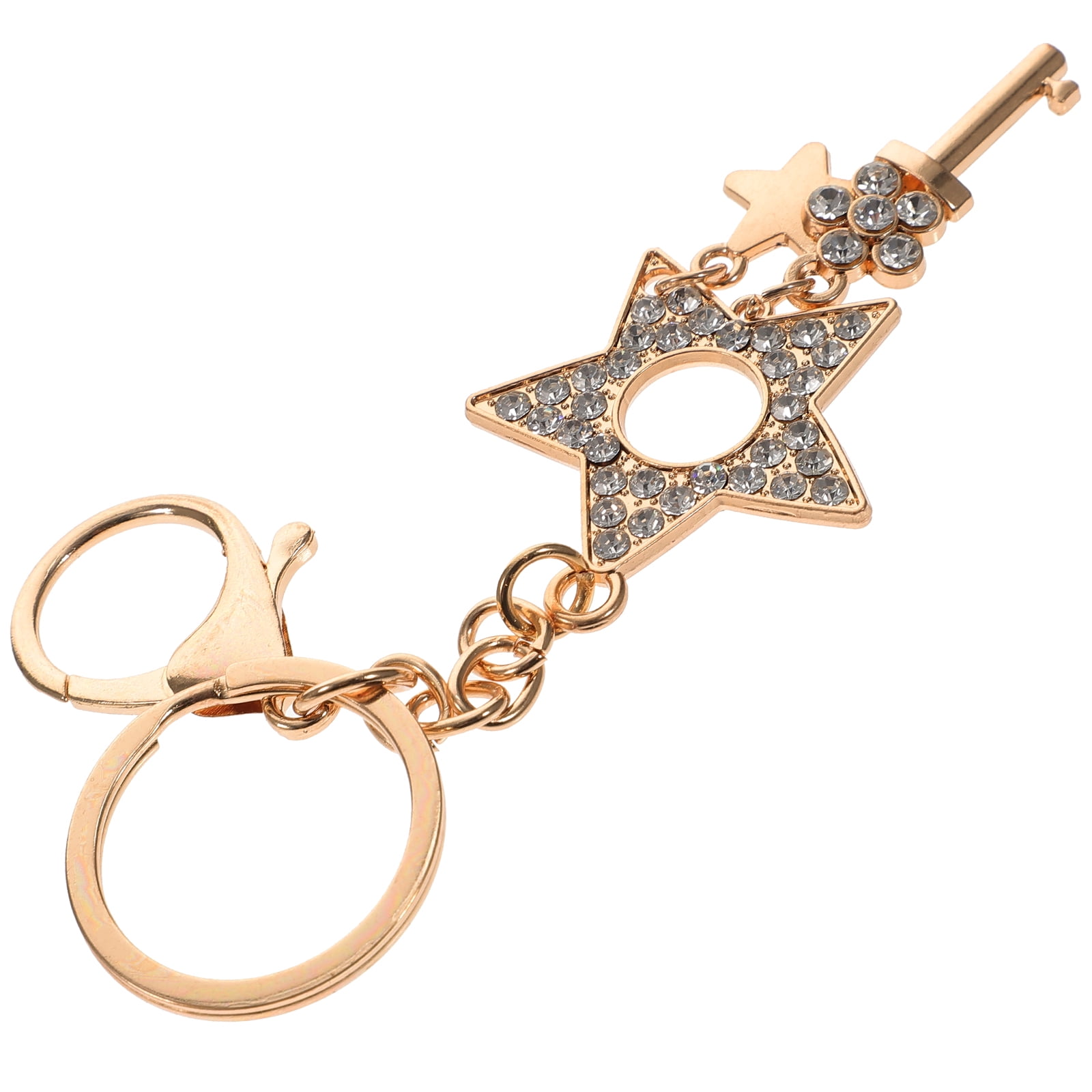 MLINS Spring Double Keychain Pentagram Practical Rhinestone Man ...