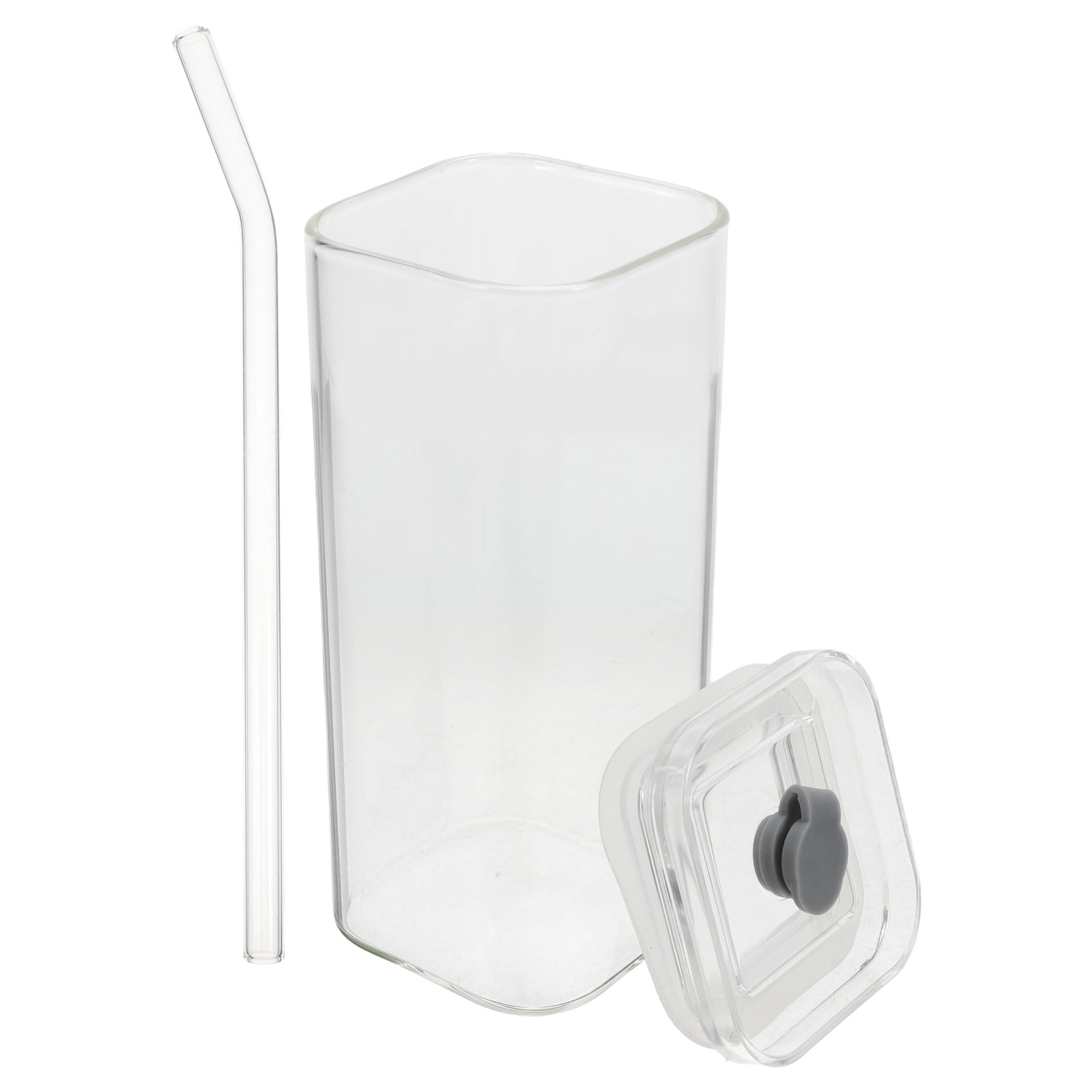 FELTECHELECTR Glass Cup With Lid And Straw Square Glass Tumbler With ...