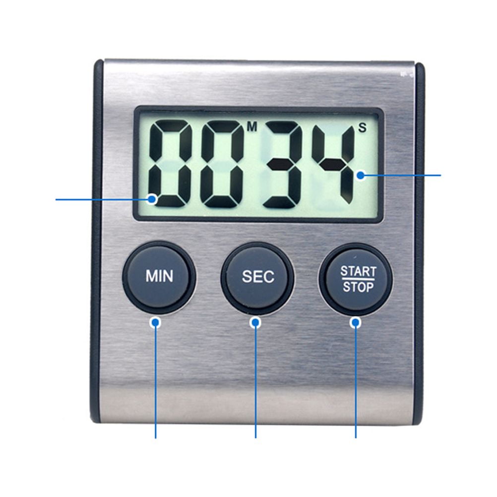 MLINS Stainless Steel Digital Kitchen Timer Professional Minute Second Count Up and Countdown ...