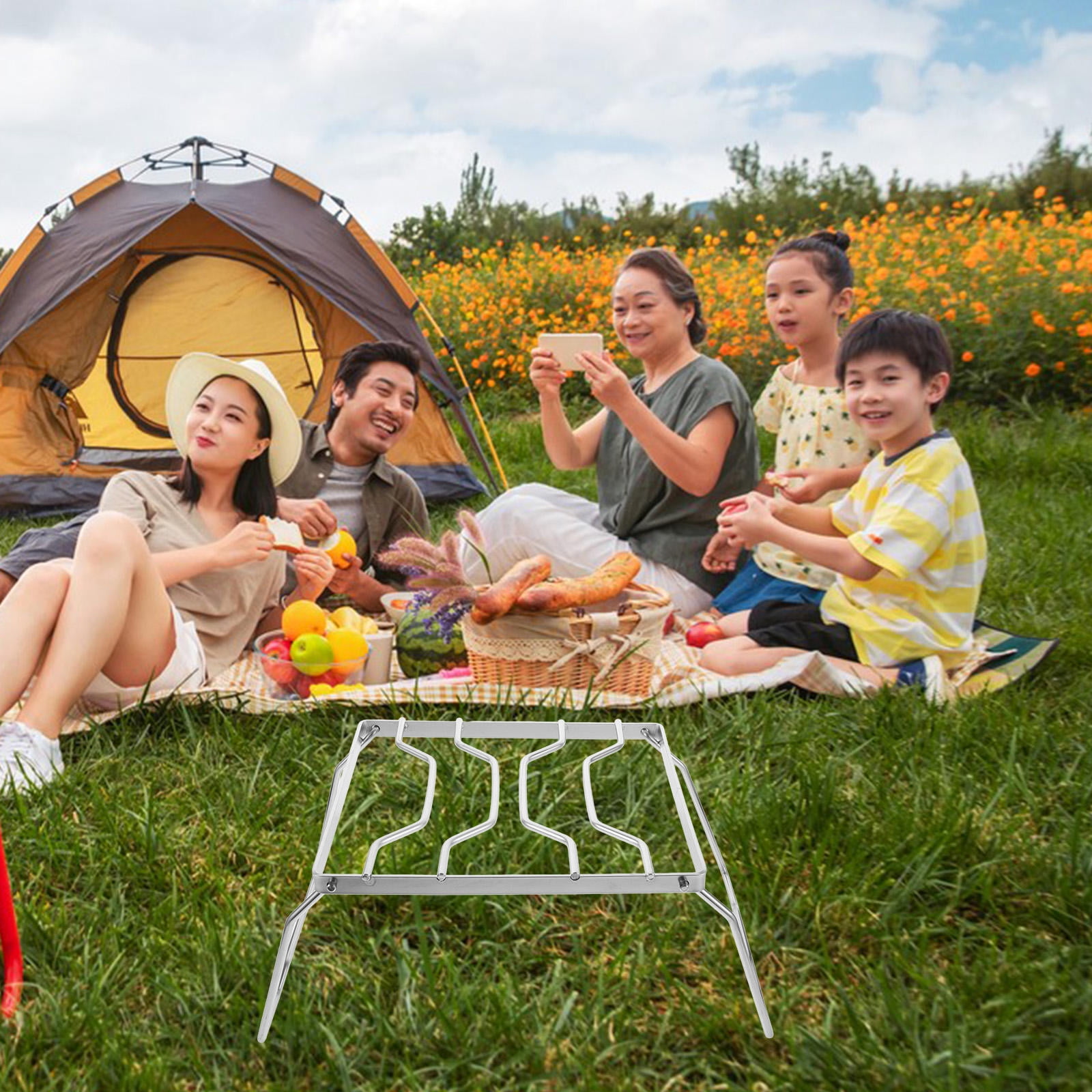 MLINS Stainless Steel Folding Campfire Grill Stand Multi-Functional BBQ ...