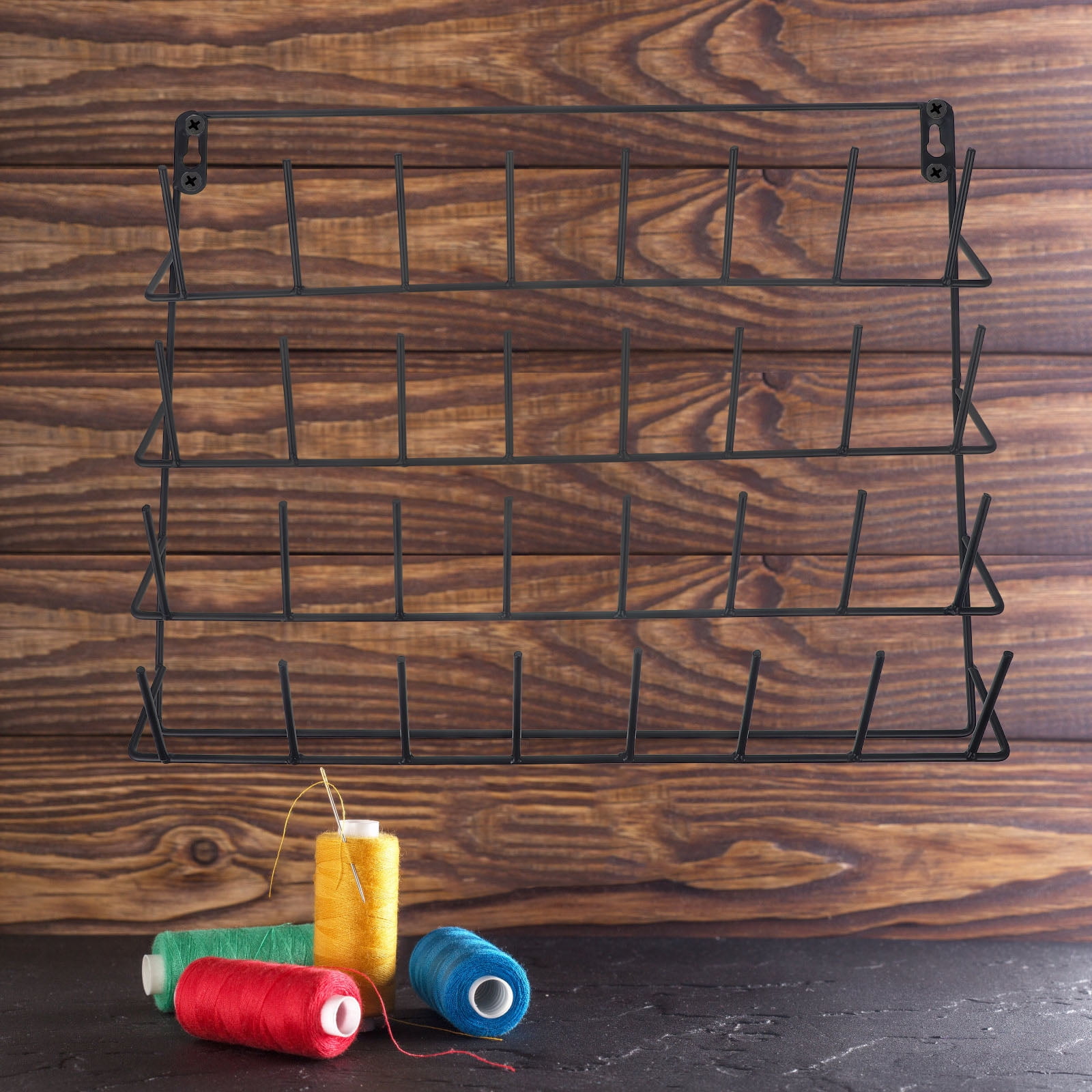 MLINS Sturdy Iron Thread Rack for Storage Black Smooth Round Design 32 ...