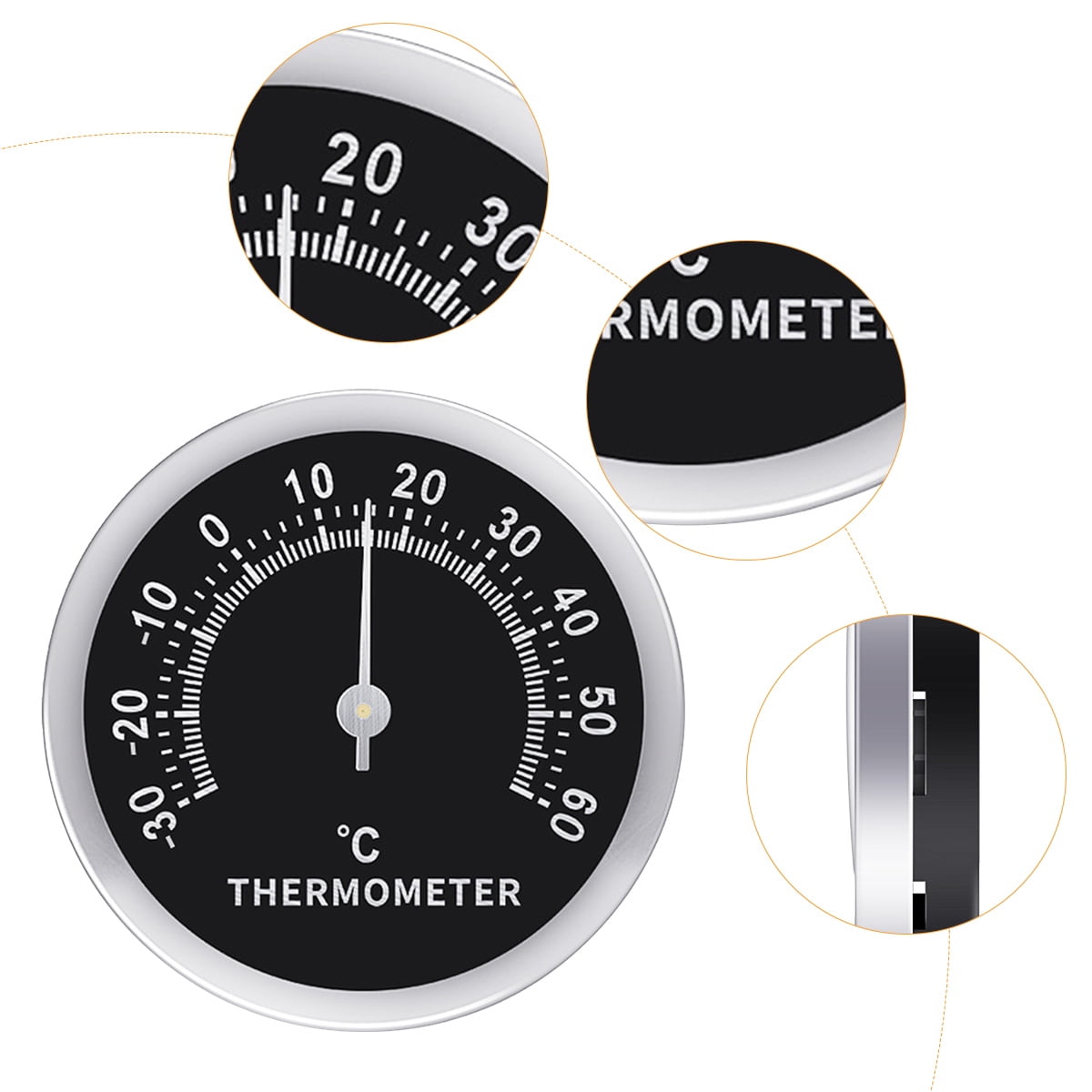 MLINS Thermometer Room Thermostat Temperature Gauge 5.8x5.8cm Black ...