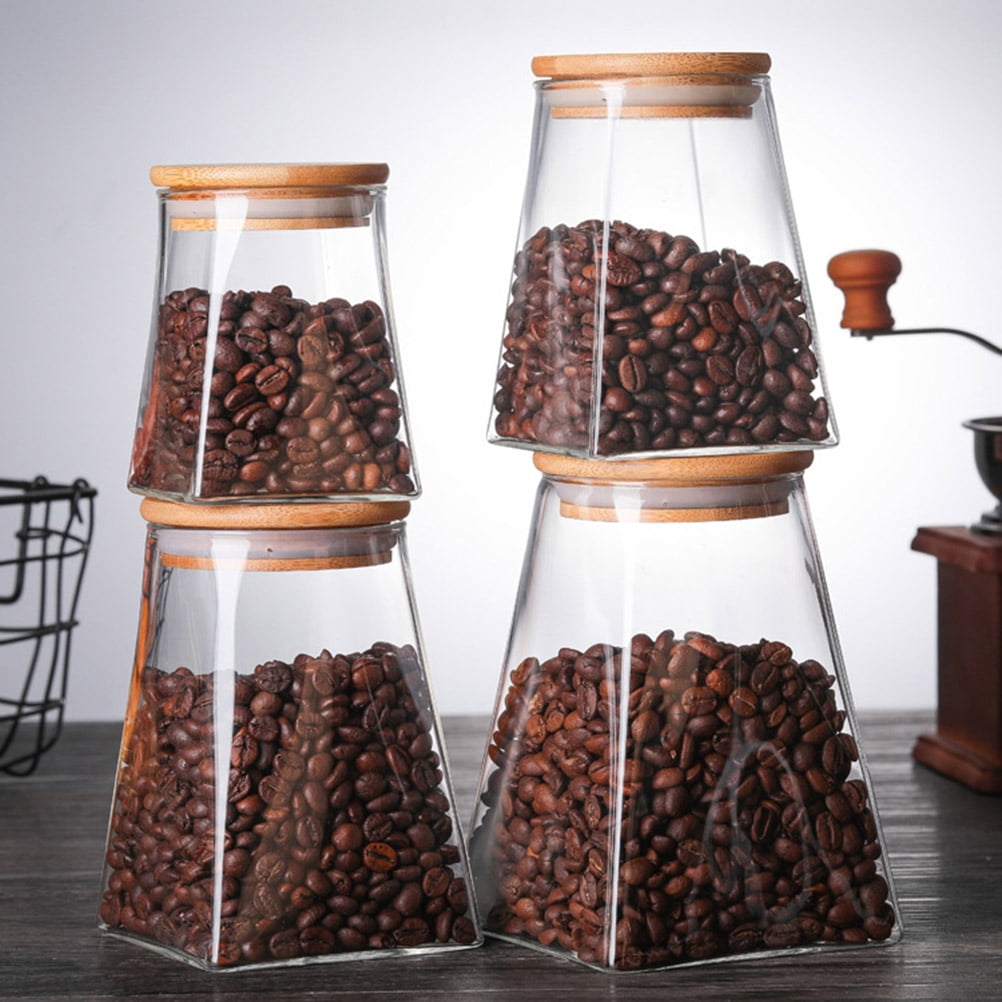 MLINS Transparent Glass Storage Can with Wooden Lid for Grains Nuts ...