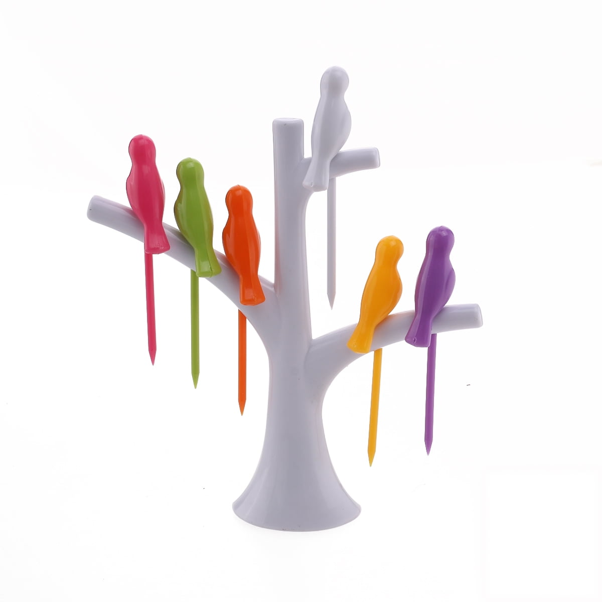 MLINS Tree and Bird Shaped Plastic Toothpick Fruit Fork (White ...