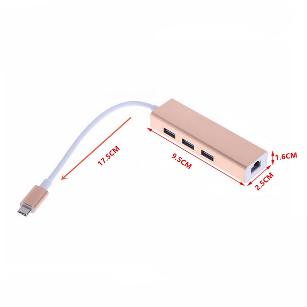 MLINS USB Type- Adapter Type-C to 3 USB 3.0 Ports Ethernet Adapter ...