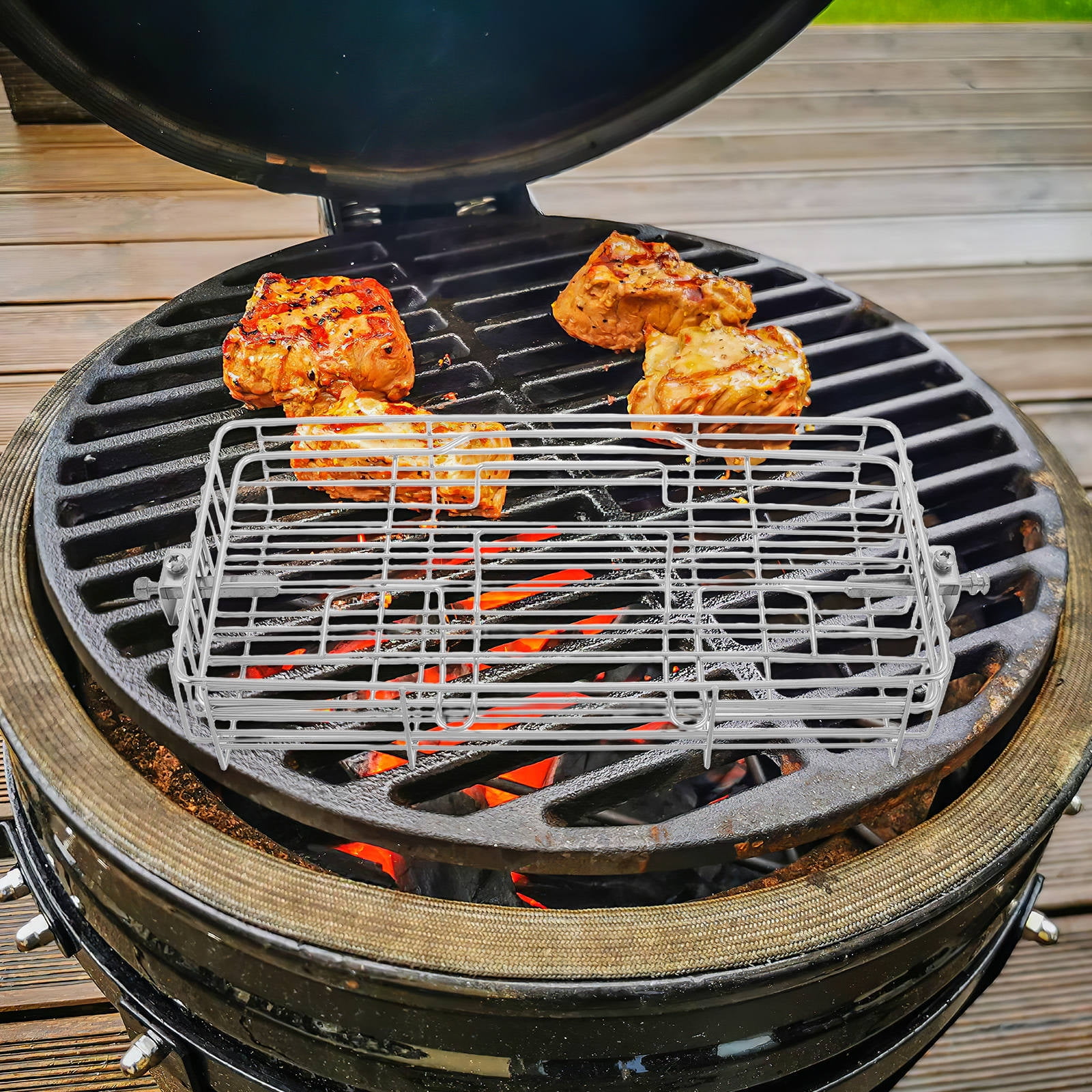 MLINS Universal Rotating Grill Rack for Fish Chicken Wings Lamb BBQ ...