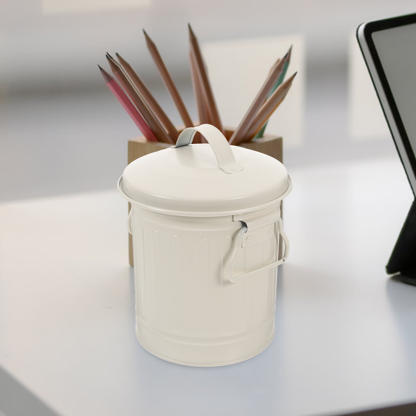 MLINS Vintage Iron Desktop Pen Holder And Trash Can Small Metal Waste ...