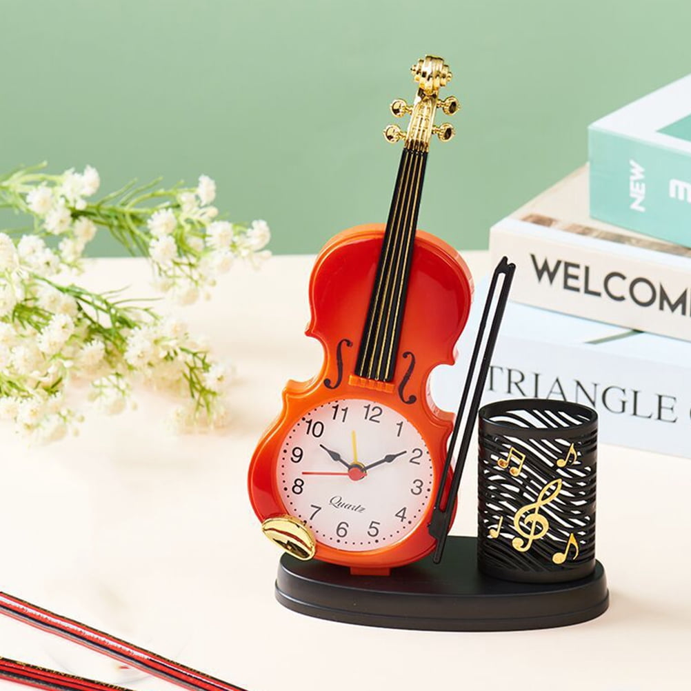 MLINS Violin Figurine Tabletop Violin Clock with Pen Holder Violin ...