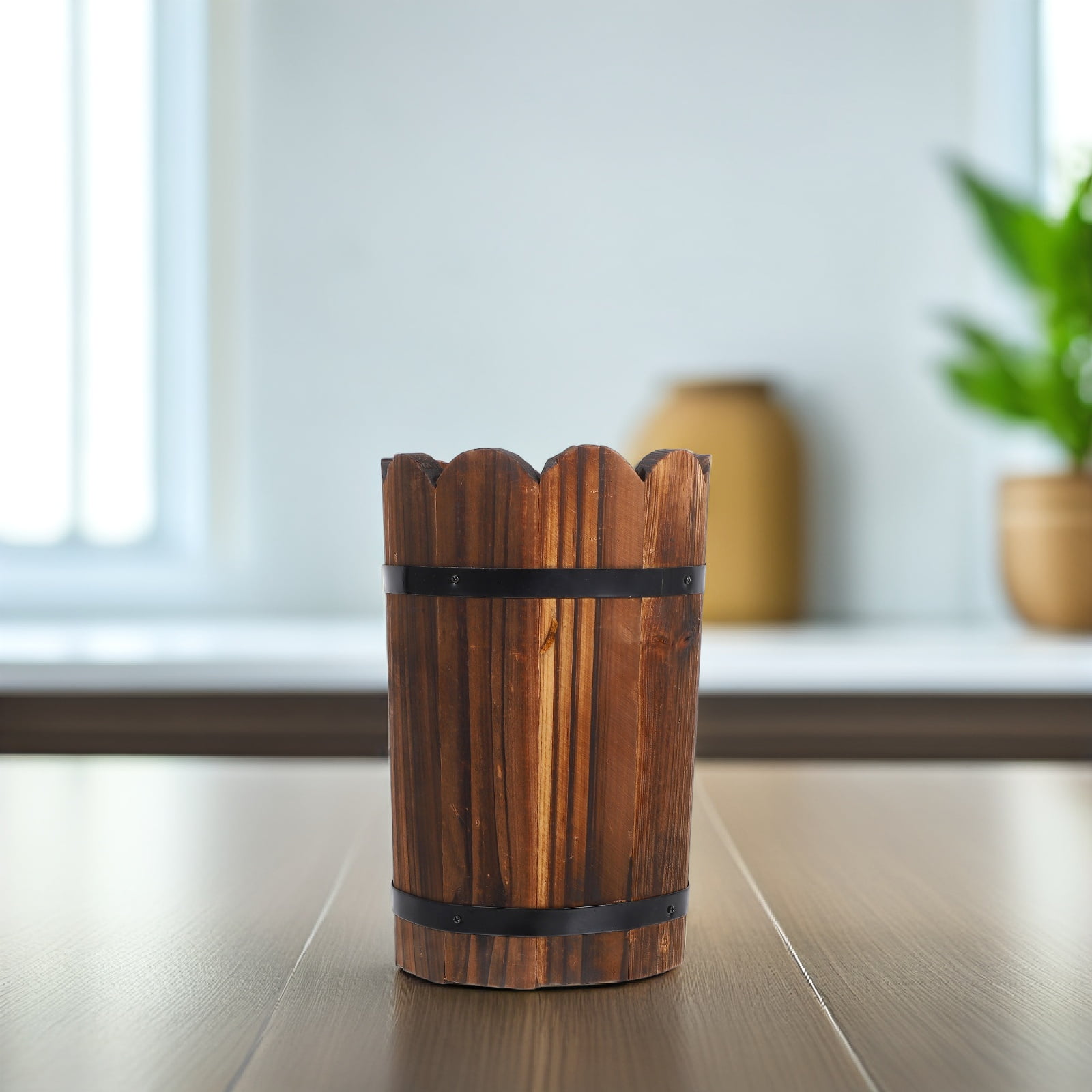 MLINS WORGEOUS Rustic Wooden Flower Planter Whiskey Barrel Pot for ...