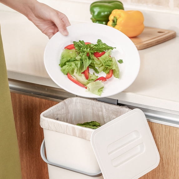 MLINS Wall Trash Bin Kitchen Garbage Can Small with Lid Office White ...