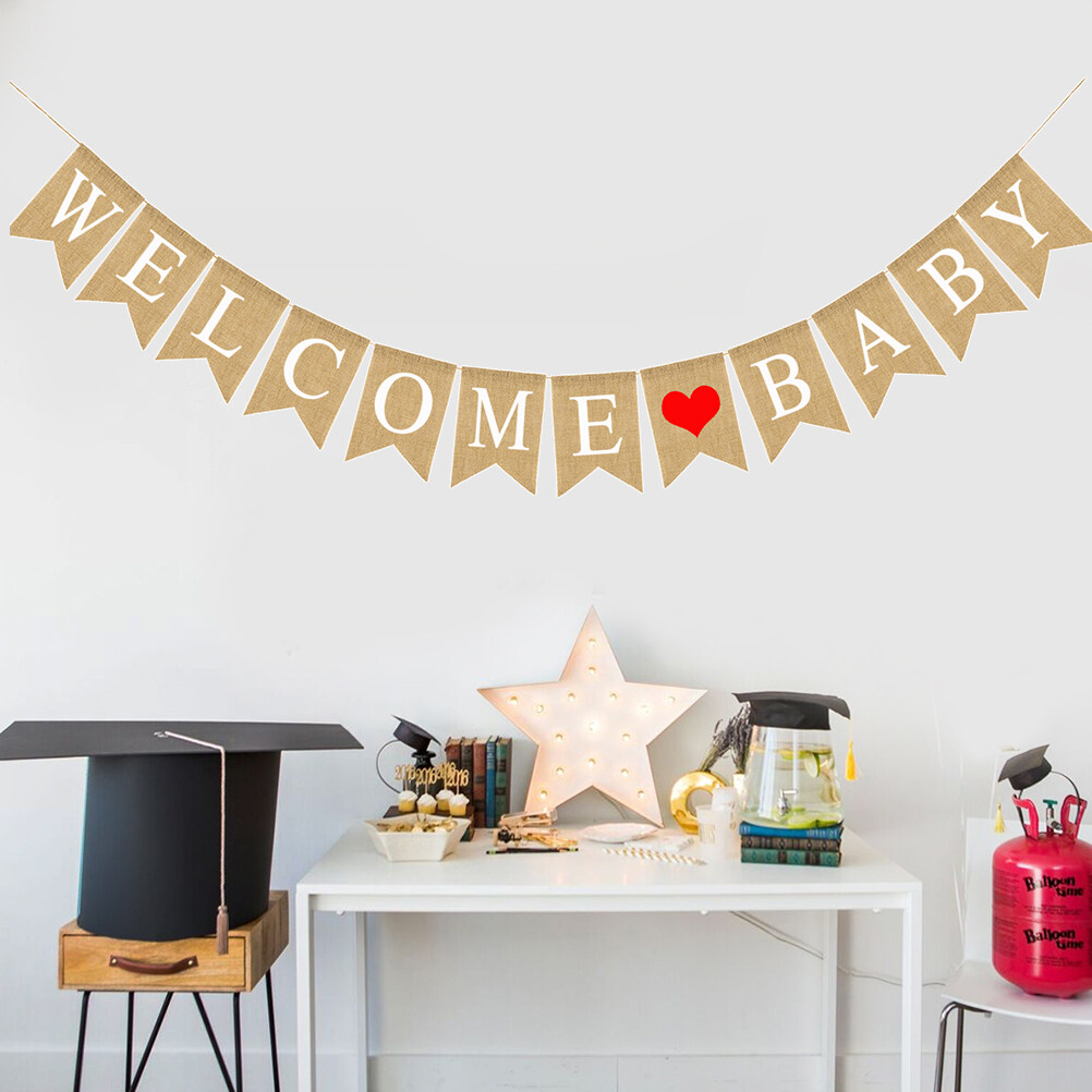 MLINS Welcome Baby Letters Bunting Banners Love Pattern Decorative ...