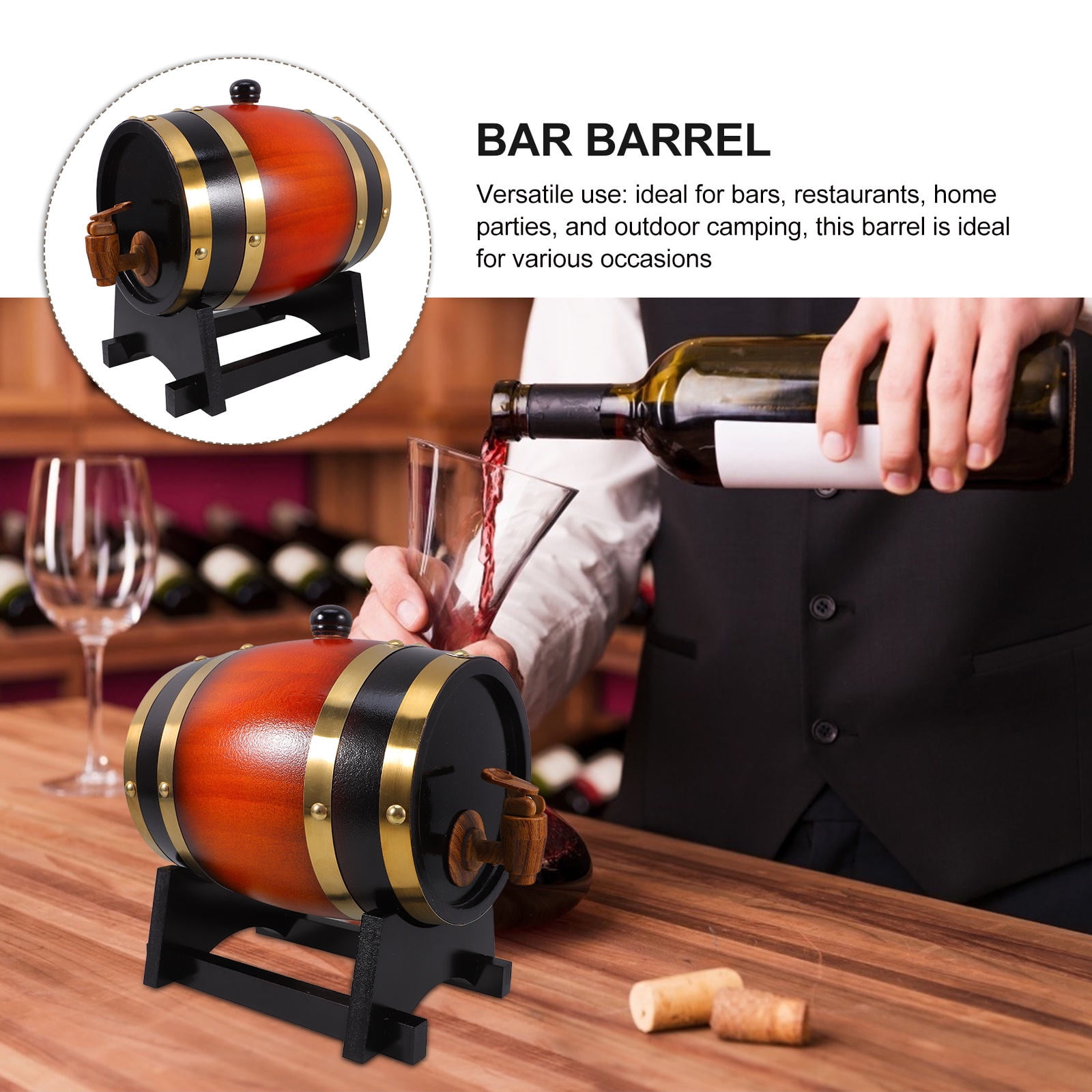 MLINS Whiskey Barrel With Spigot And Stand Wooden Barrel Decor For Home ...