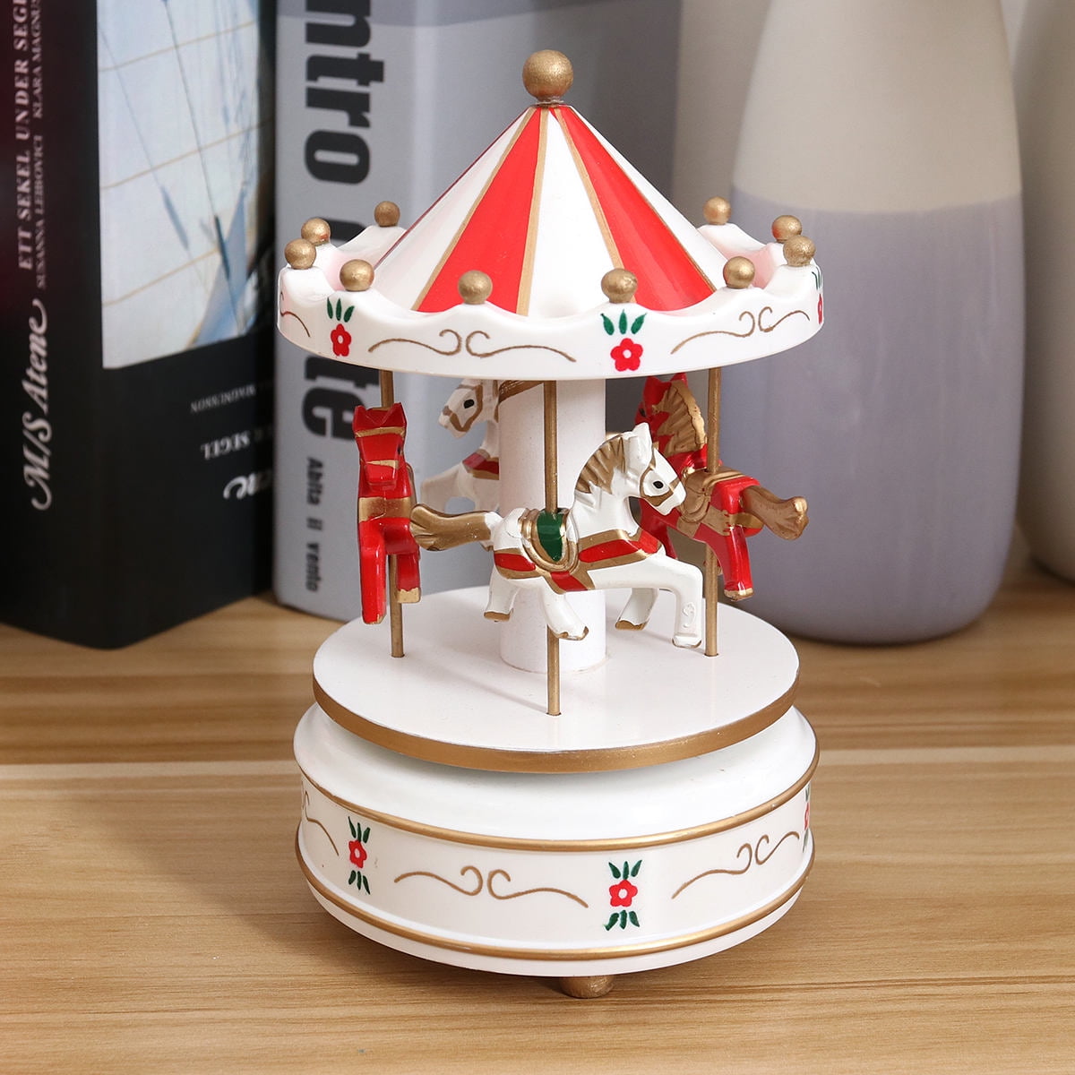 MLINS White Wooden Carousel Music Box for Decoration Beautiful and ...