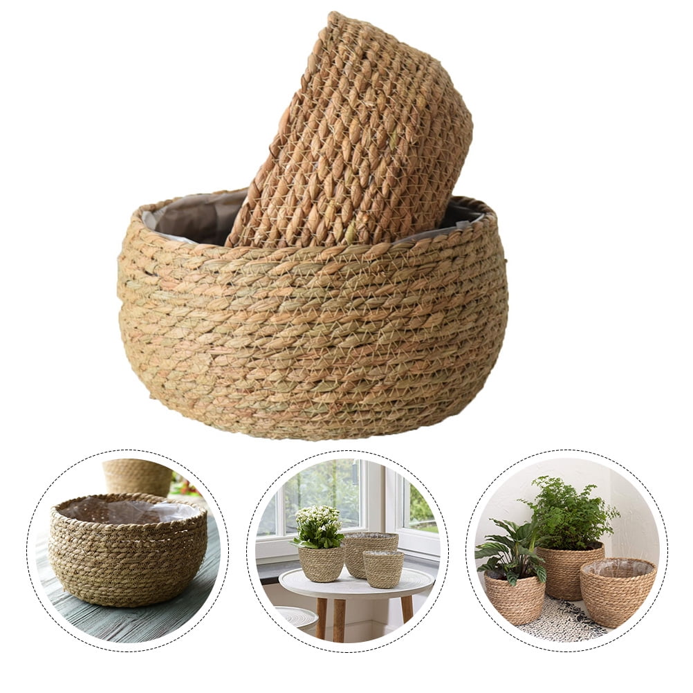 MLINS Wicker Baskets Straw Flower Pot Round Flowerpot Plant - Walmart.com