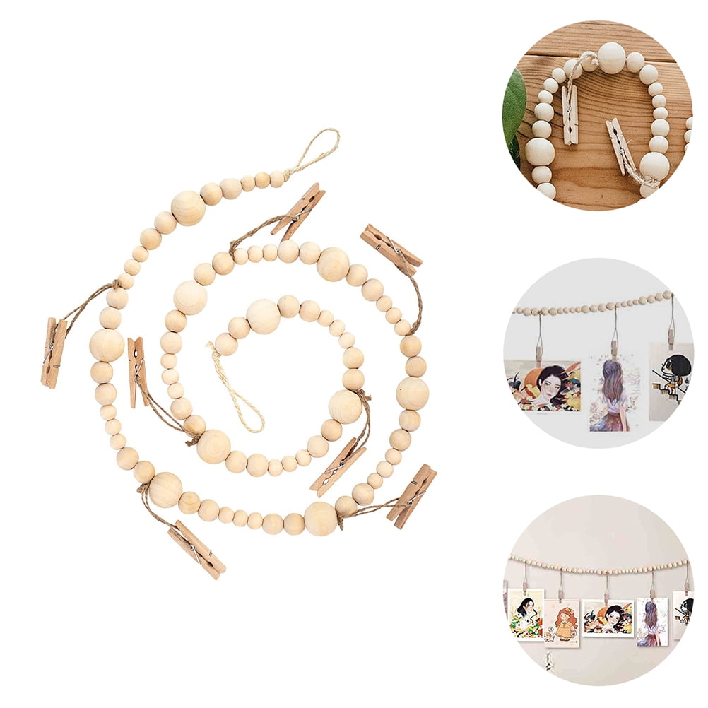 MLINS Wood Bead String Photo Wall Decor Light Brown Synthetic Material ...