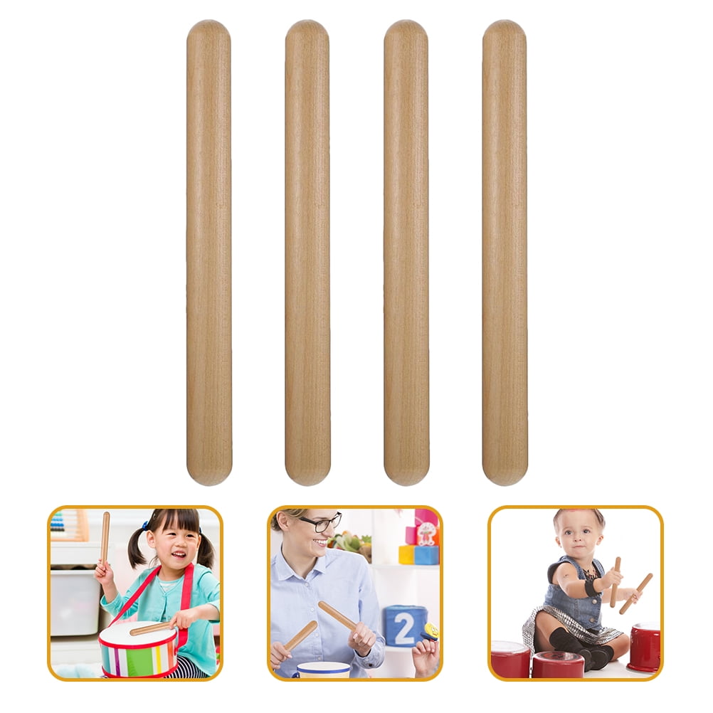 MLINS Wood Claves Musical Instrument for Kids Light Brown Rounded Edges ...