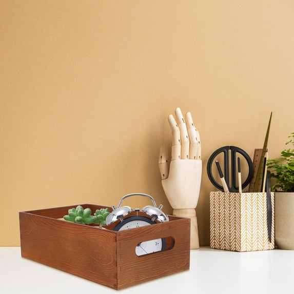 MLINS Wood Organizer Box Desktop Crate 1 Set Wood Storage Tool Box ...