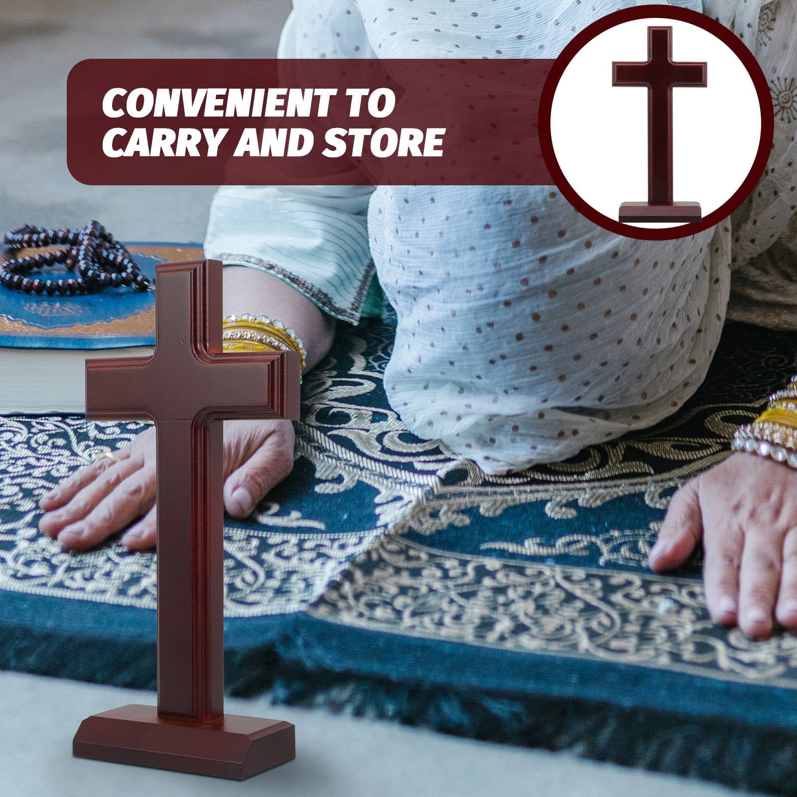 MLINS Wooden Base Cross Ornament Church Decorative Standing Cross Desk ...