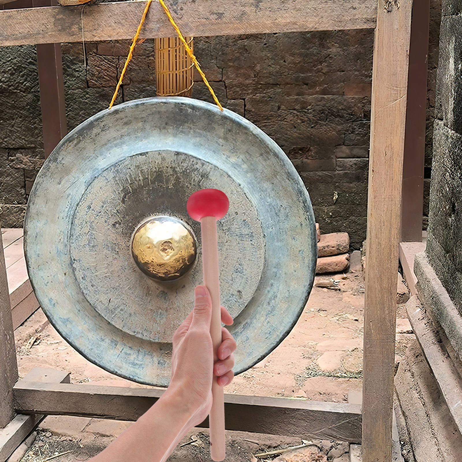 MLINS Wooden Handle Rubber Gong Mallet Percussion Sticks Chinese Gong ...