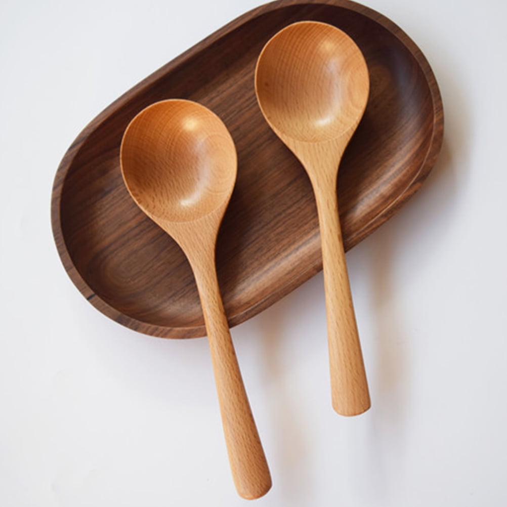 MLINS Wooden Rice Spoon Round Natural Wood Cooking Spoon Kitchen ...