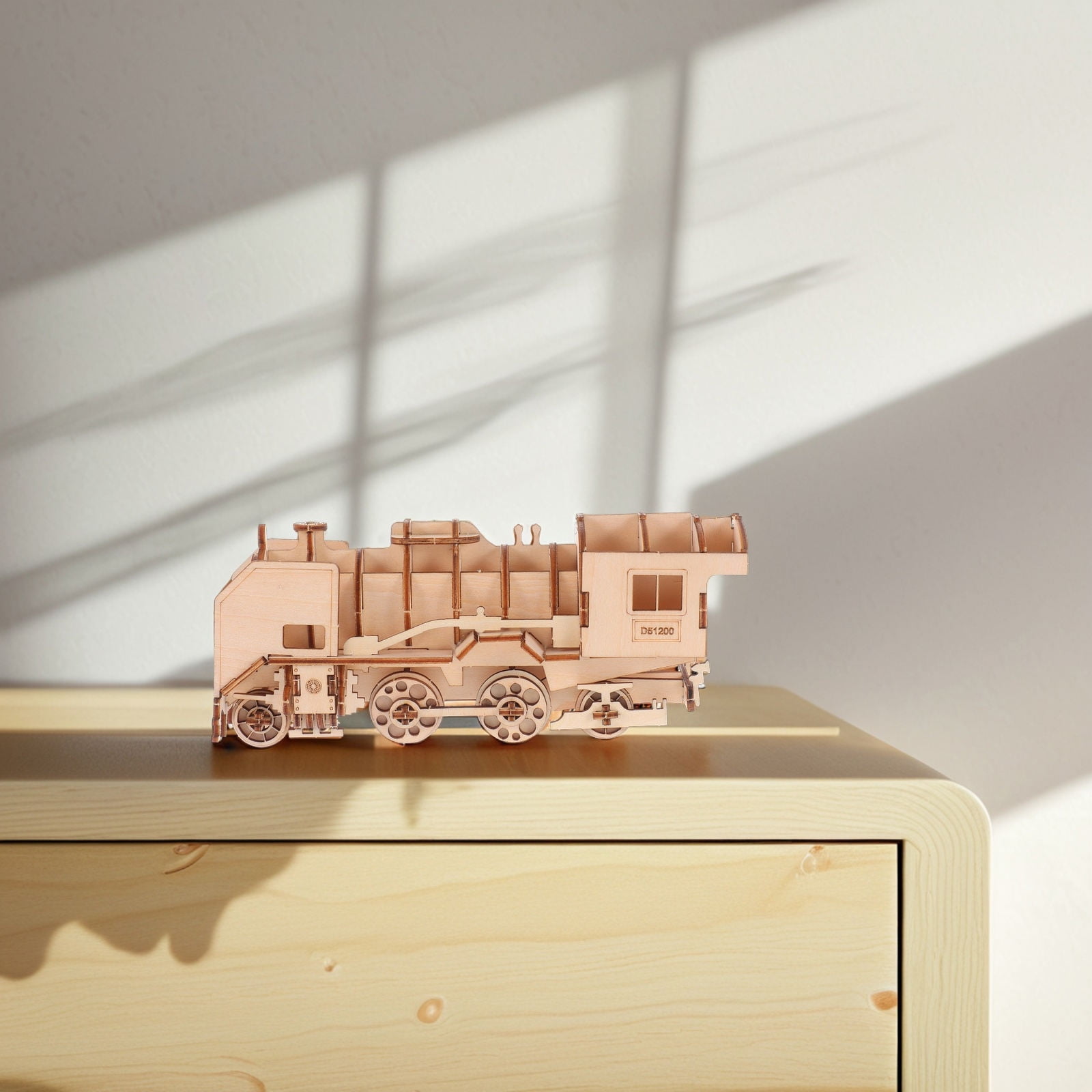 MLINS Wooden Train Model Puzzle Toy for Kids Playing with Light Brown ...