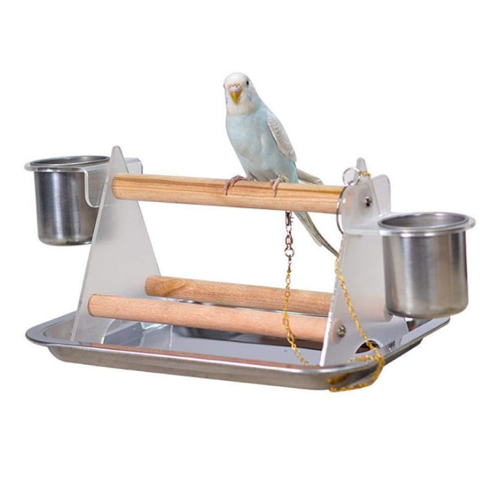 MLINS Wooden Tripod Model Home Parrot Pet Bird Perch Cup Stand Platform ...