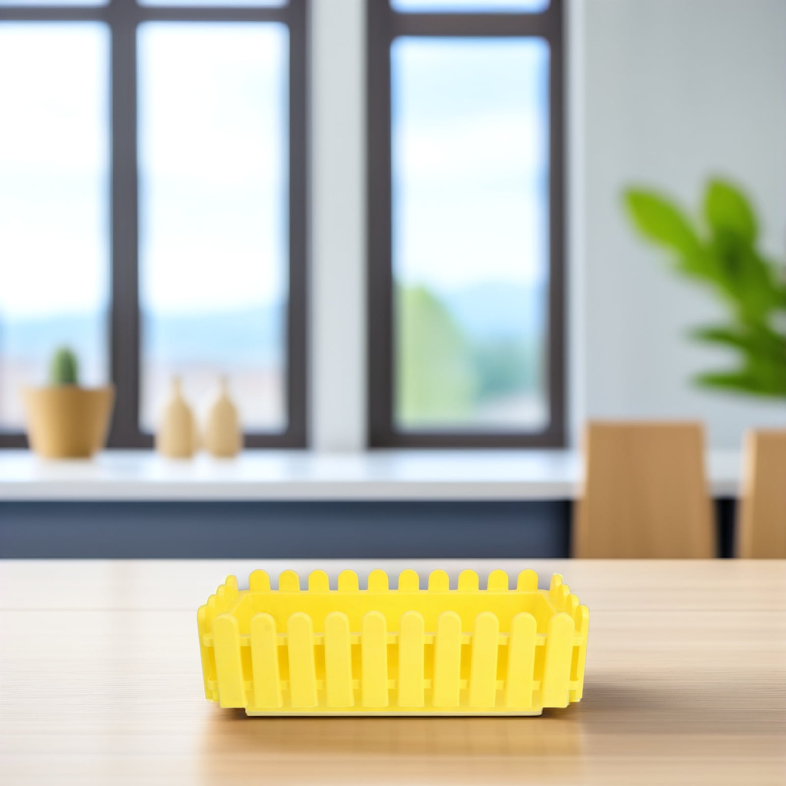 MLINS Yellow Rectangular Fence Flower Pot for Succulent Plants and Greenery Storage Made of PP ...