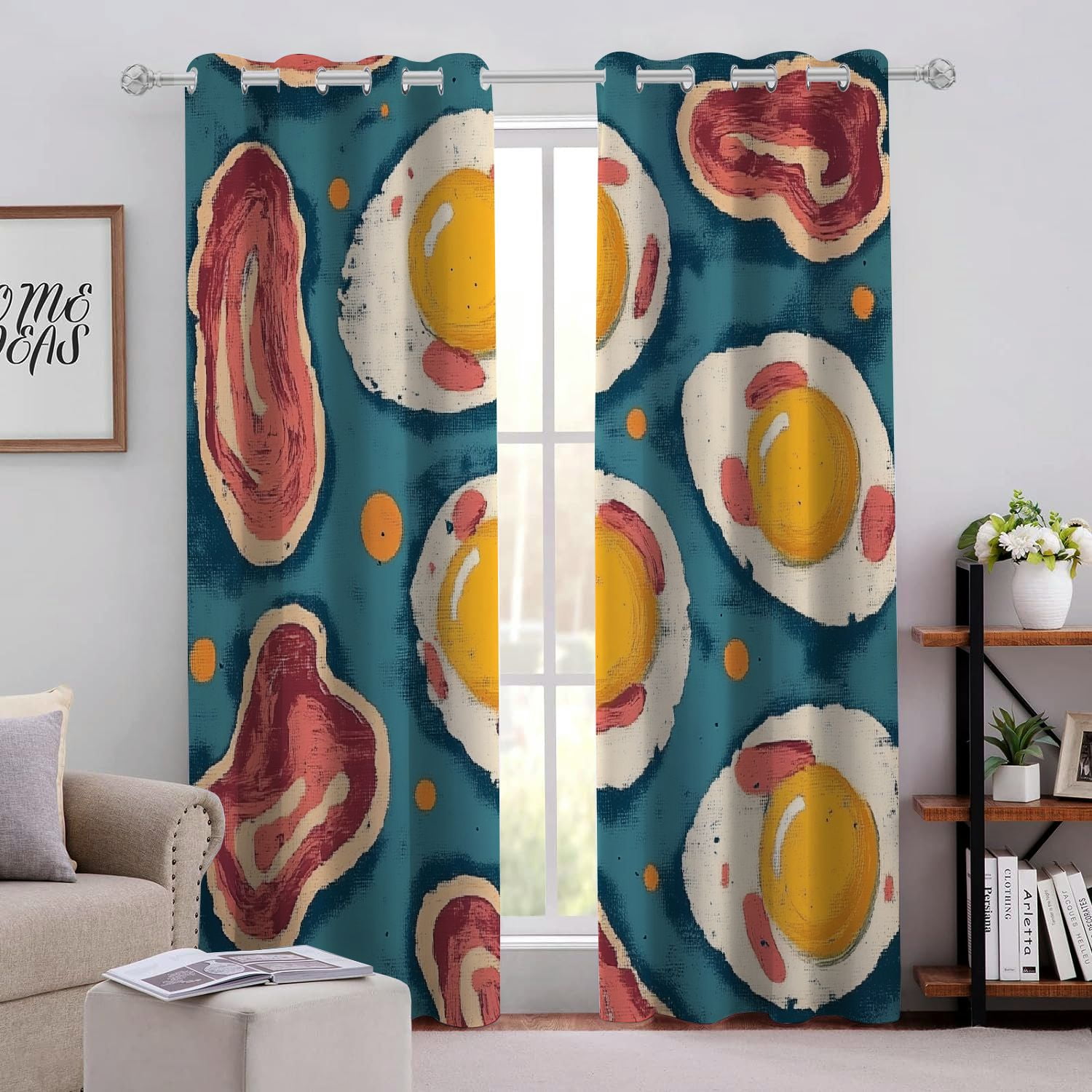 MLJA Bacon Eggs Circles Perforated Blackout Curtains 2-Pack Silver ...
