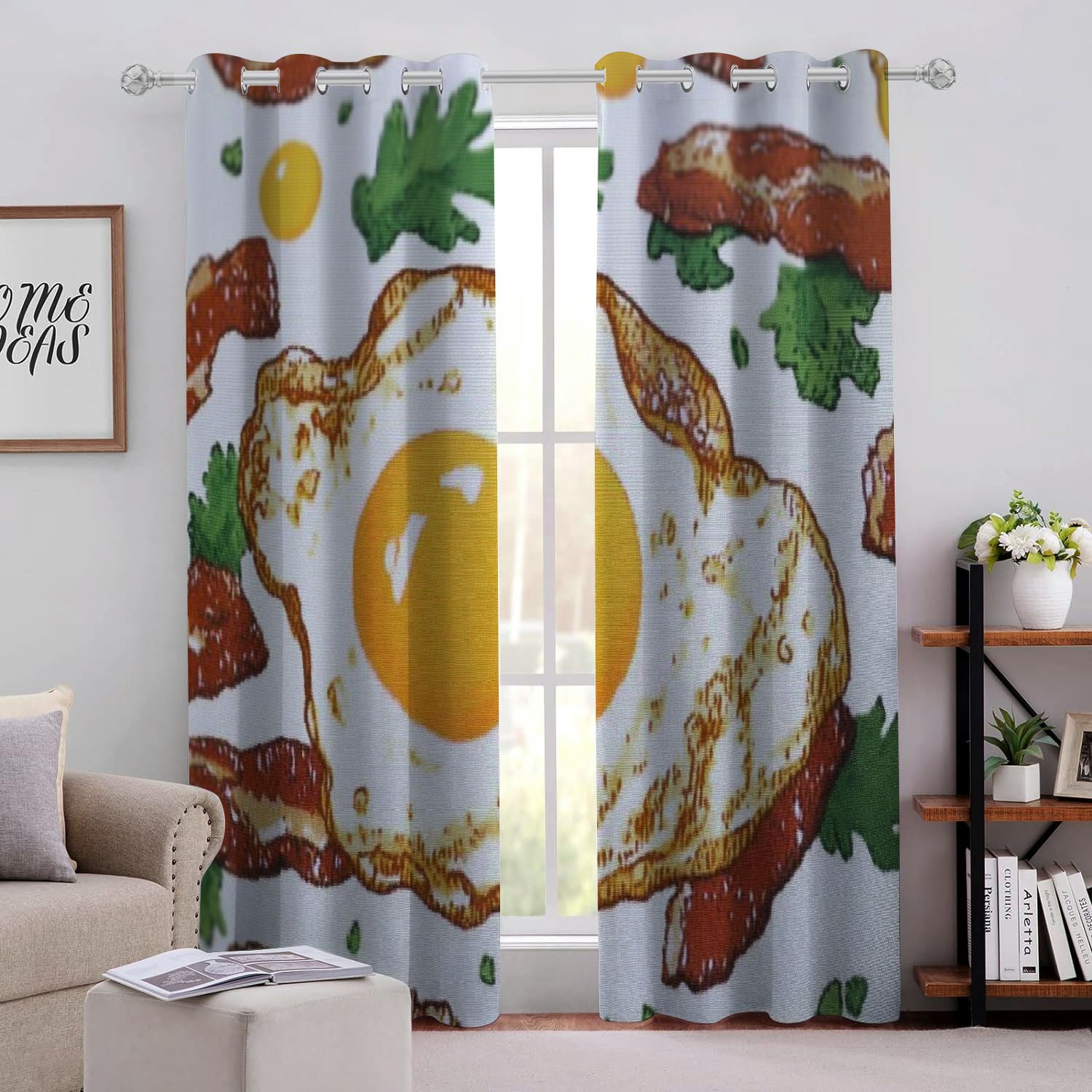 MLJA Bacon Eggs Perforated Blackout Curtains 2-Pack, Silver Grommet ...