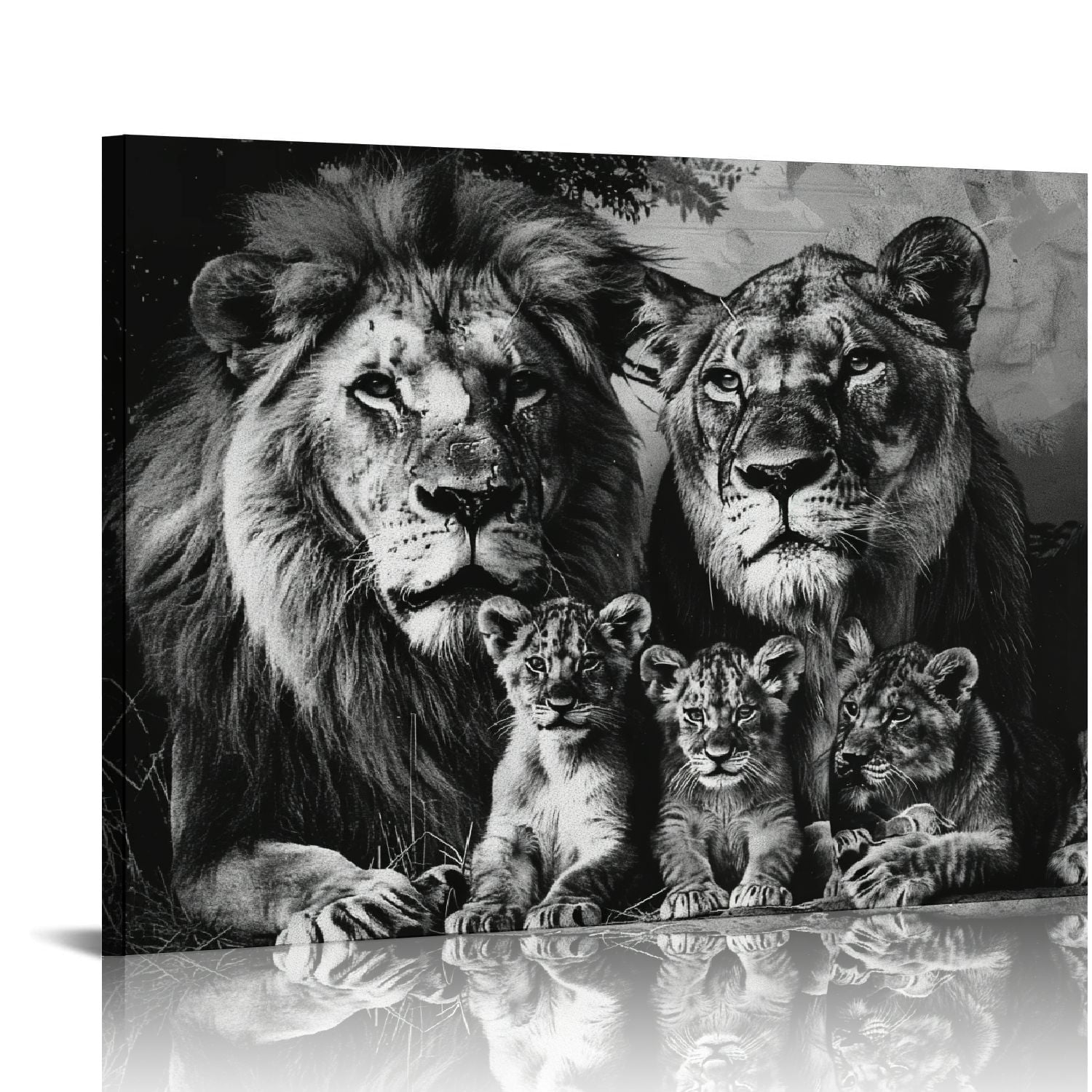 MLJA Lion Family Canvas Wall Art Black and White Animal Pictures Lion ...